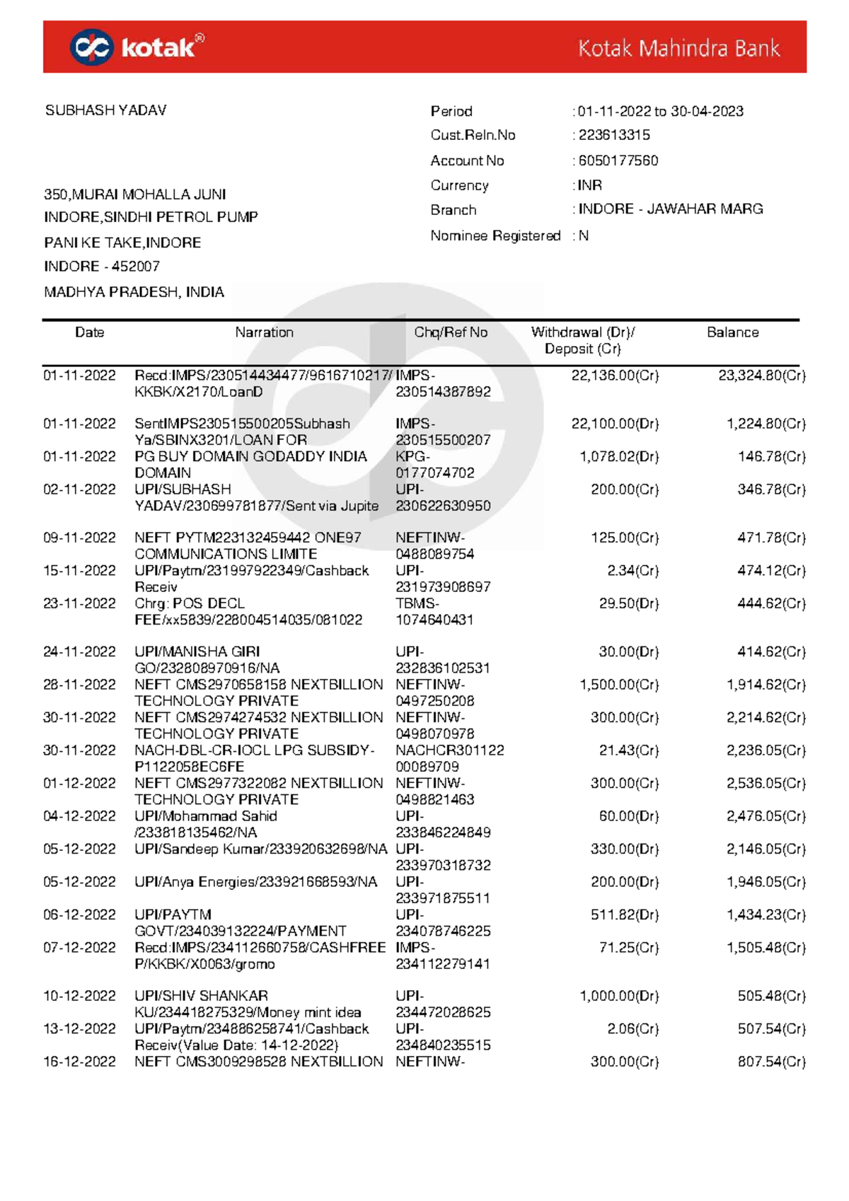 Kotak Bank Statement - BSSJ Account Summary and Transactions - Studocu