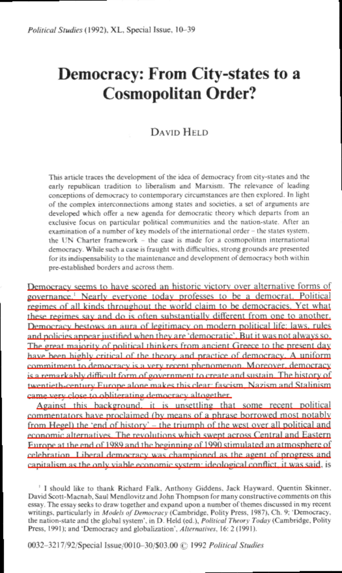 Democracy: From City-States to a Cosmopolitan Order - Political Studies ...