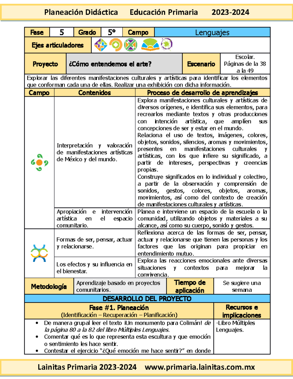 5to Grado Noviembre Proyecto Cómo Entendemos El Arte 2023 2024