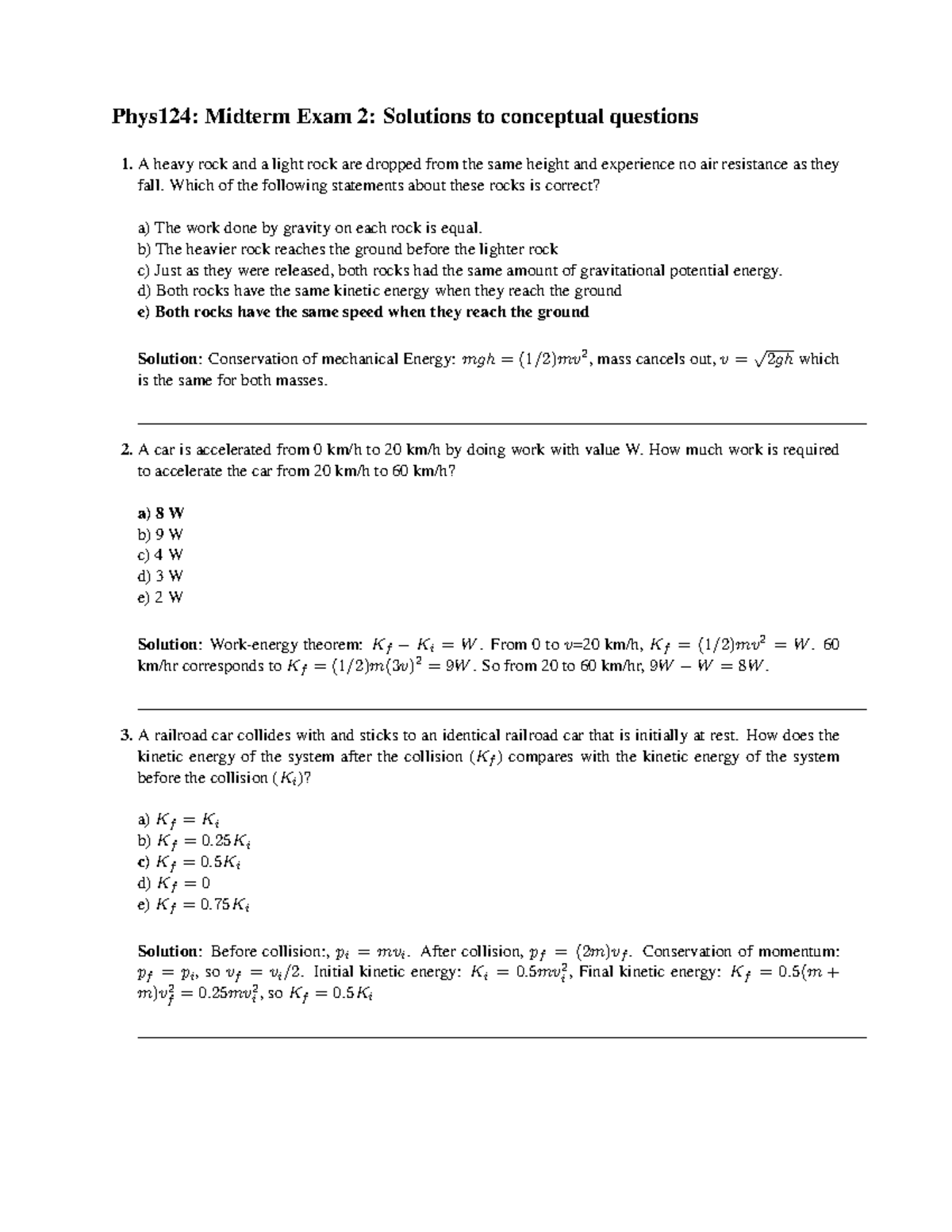 Phys124: Solutions for Practice Midterm 2 Questions and Answers - Studocu