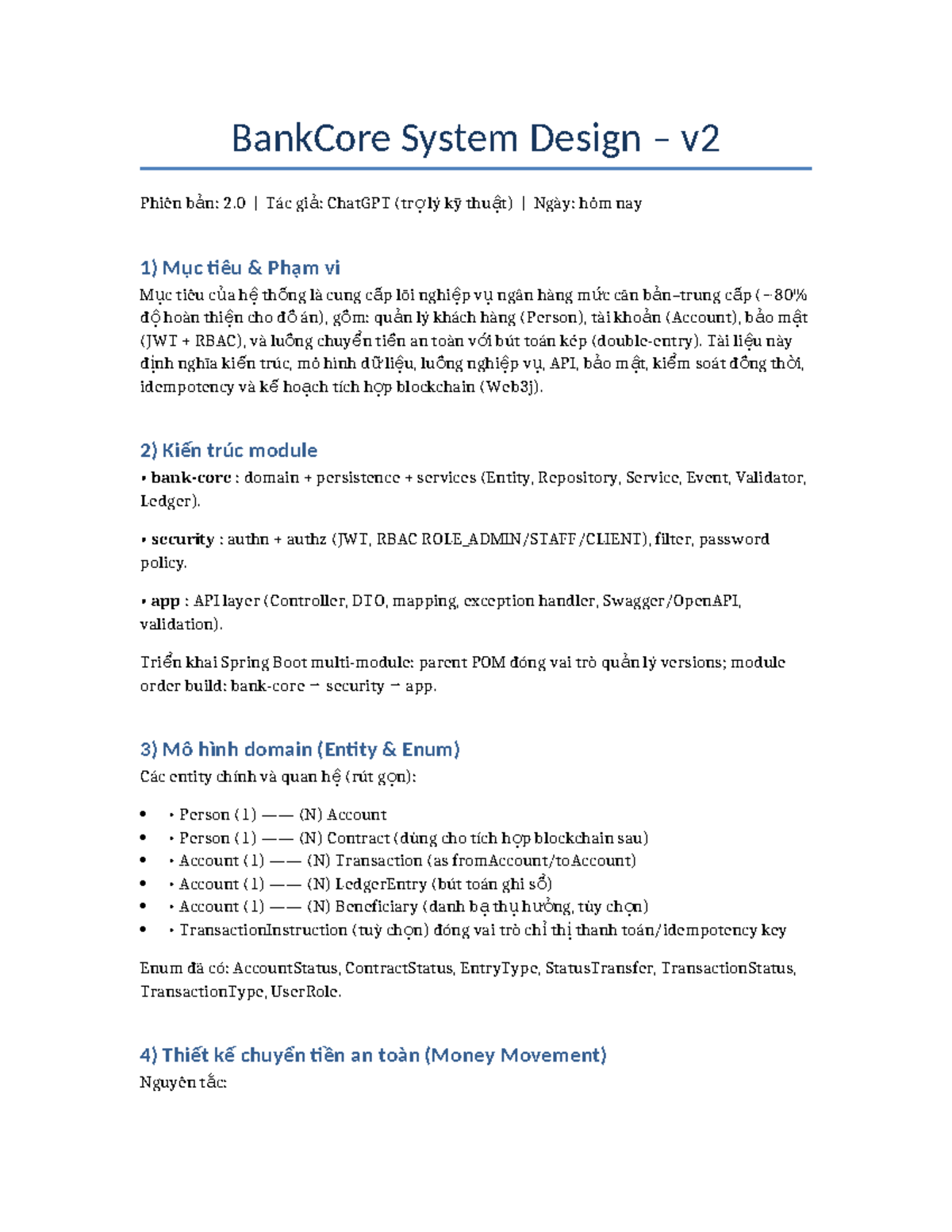 BankCore System Design v2: Architecture & API Overview - Studocu