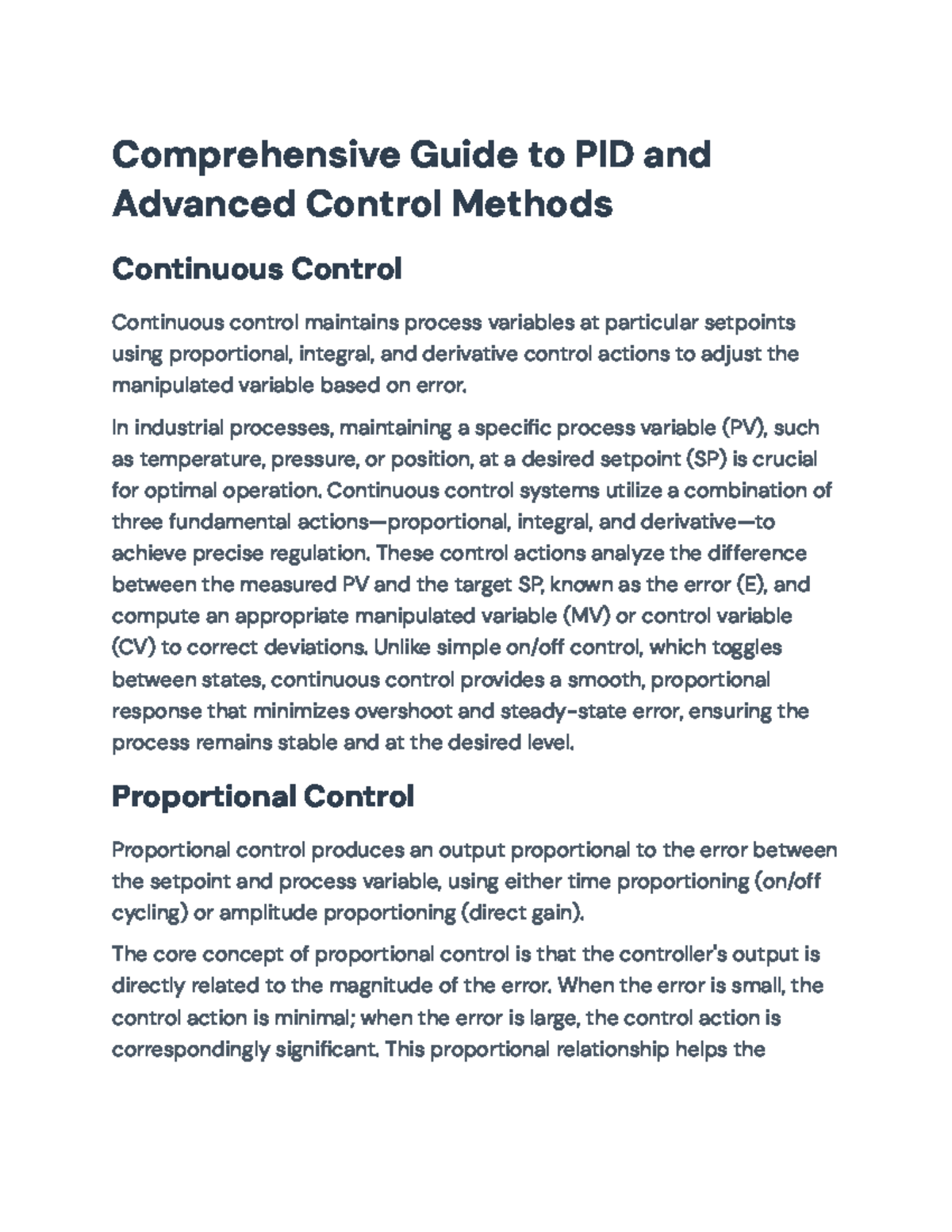 PID Control Techniques: A Comprehensive Guide to Process Regulation - Studocu