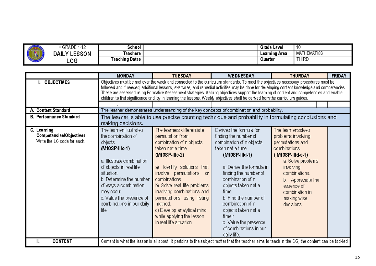 DLL WEEK2 LC36-39 - Math - = GRADE 1- DAILY LESSON LOG School Grade ...