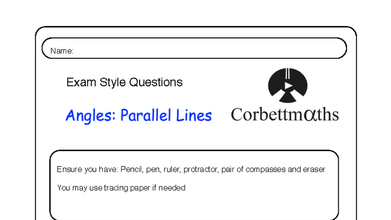 Exam Style Questions on Angles and Parallel Lines (CORBETTMATHS) - Studocu