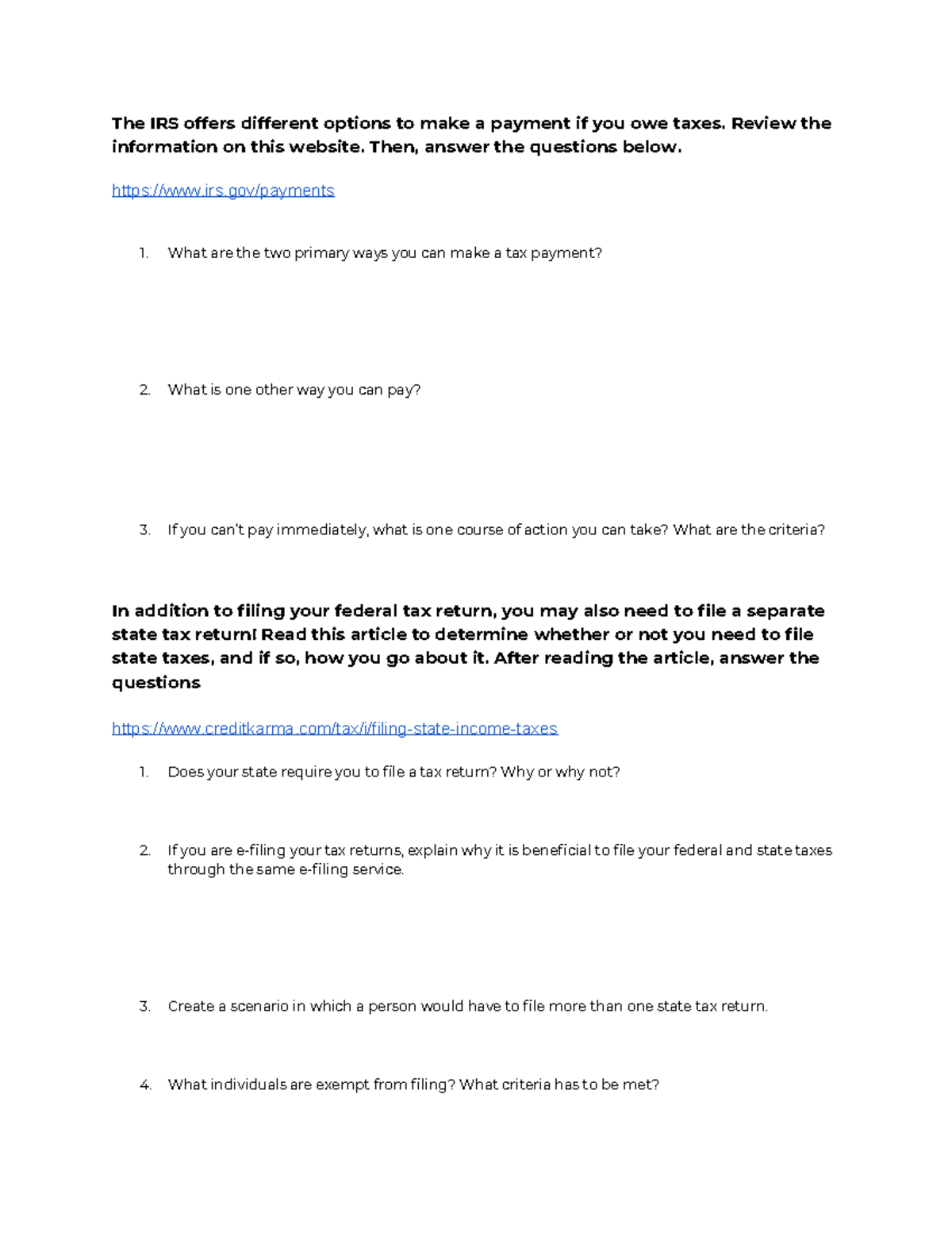 IRS Tax Payment Options & State Filing Requirements Guide - Studocu