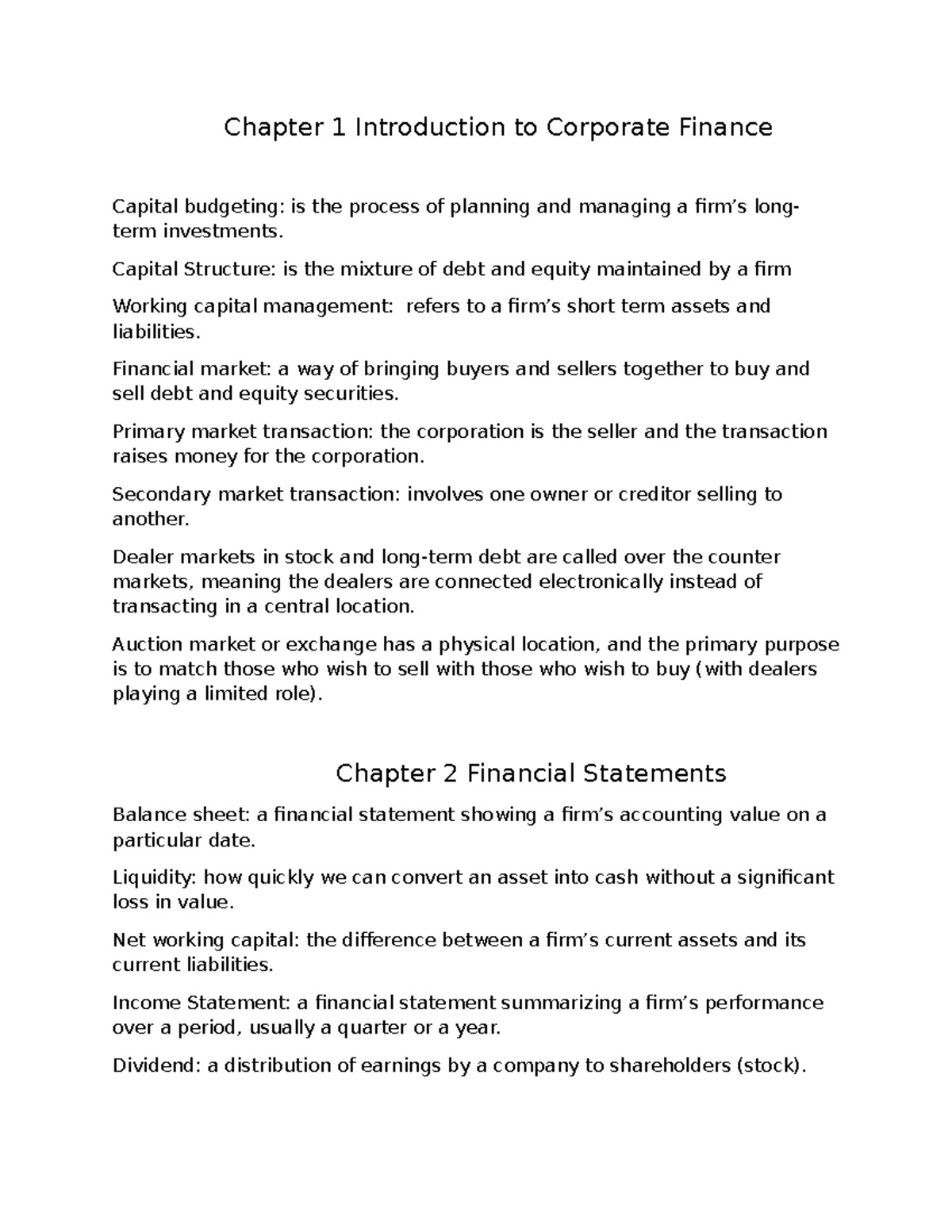 Principles of Financial Management Notes: Chapters 1 & 2 Overview - Studocu