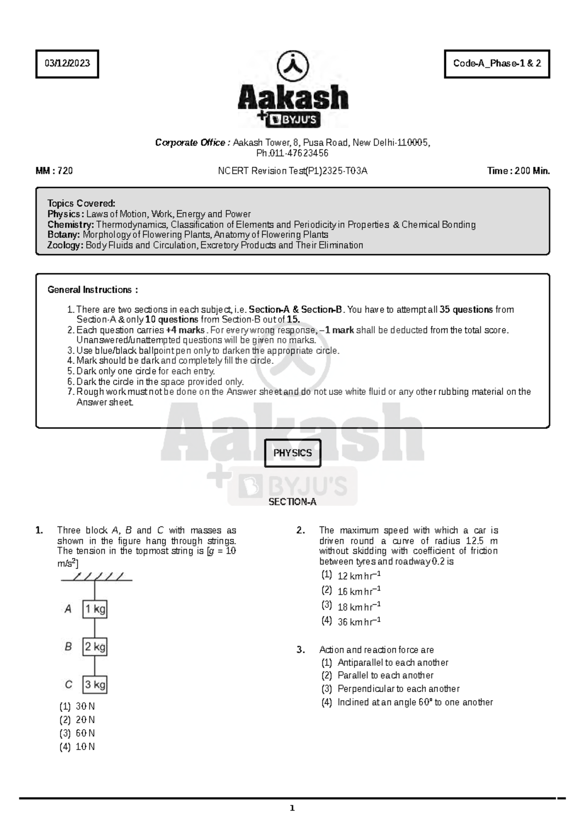 aakash practice sheet - 03/12/ Corporate Office : Aakash Tower, 8, Pusa ...