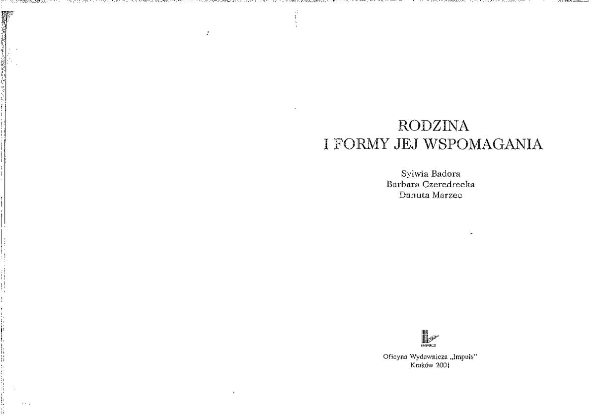 Rodzina i formy jej wspomagania - Kraków 2001 (Studia i badania) - Studocu