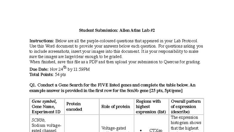 Allen Atlas Lab #2 Submission: Gene Expression Analysis - Studocu