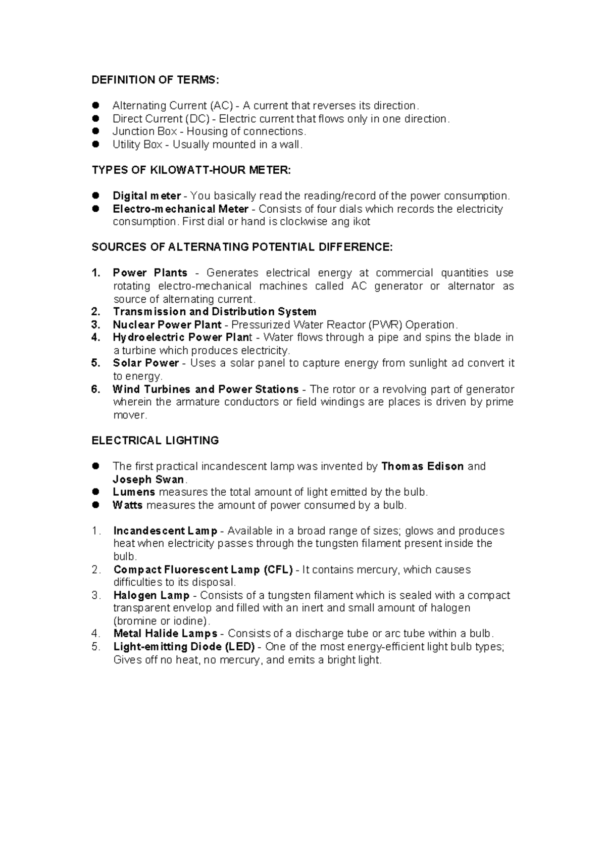 Utilities-1: Definitions and Types of Electrical Components - Studocu