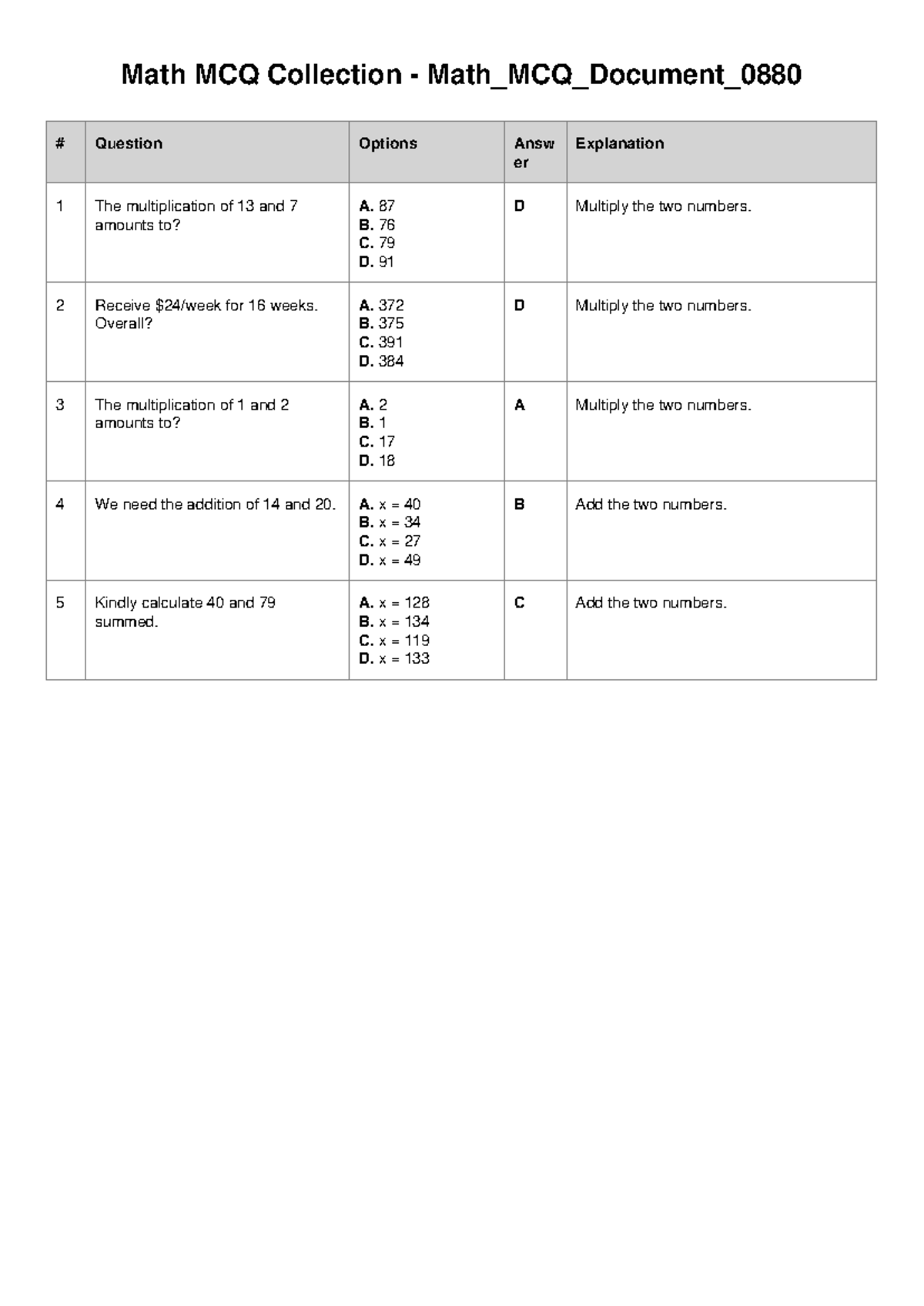 Math MCQ Collection - Math_MCQ_Document_0880 - Studocu