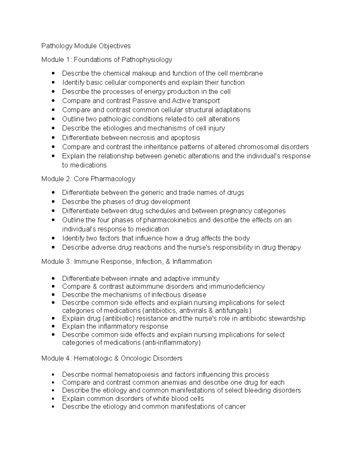 Pathology Module Objectives - Pathology Module Objectives Module 1: Foundations of ...