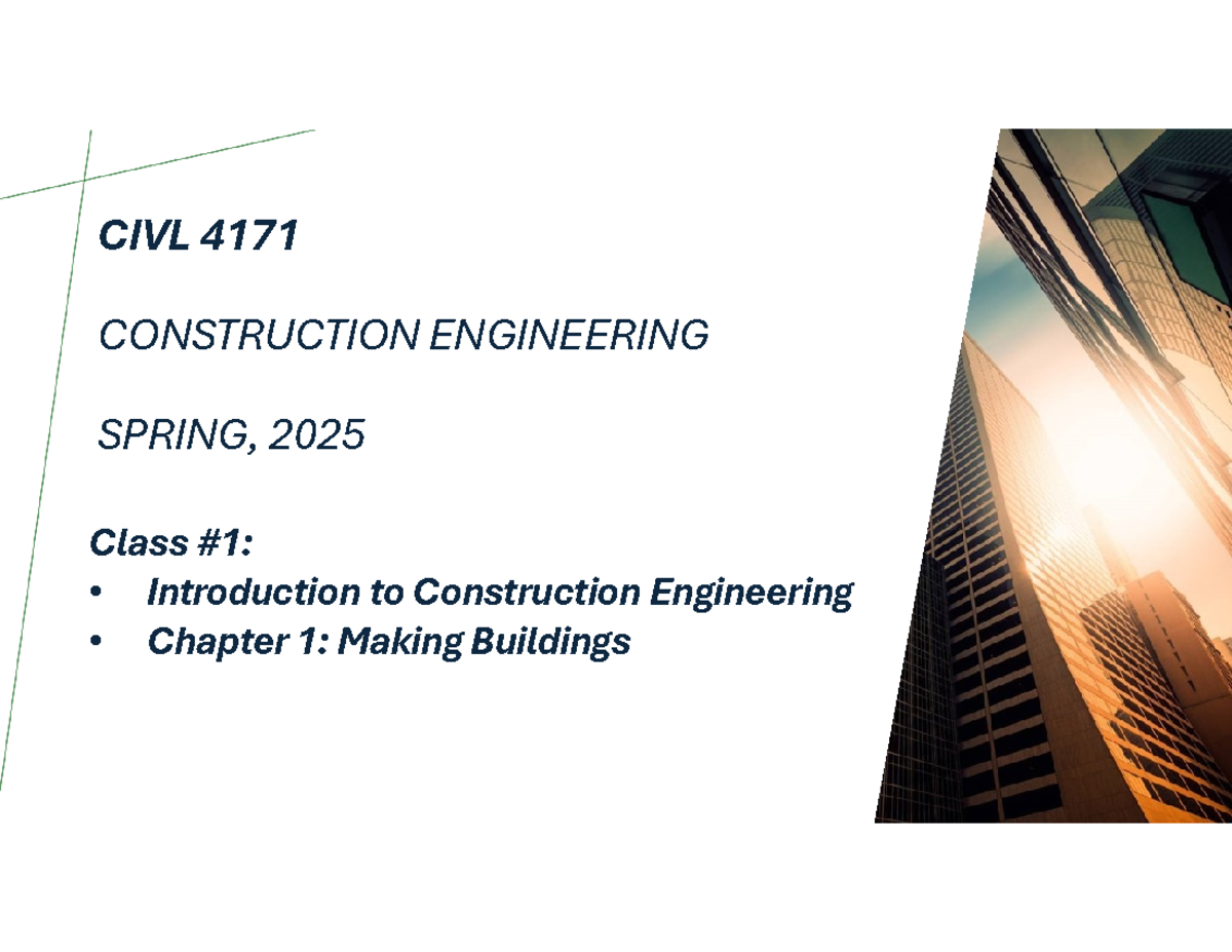 CIVL 4171: Intro to Construction Engineering - Chapter 1 Overview ...
