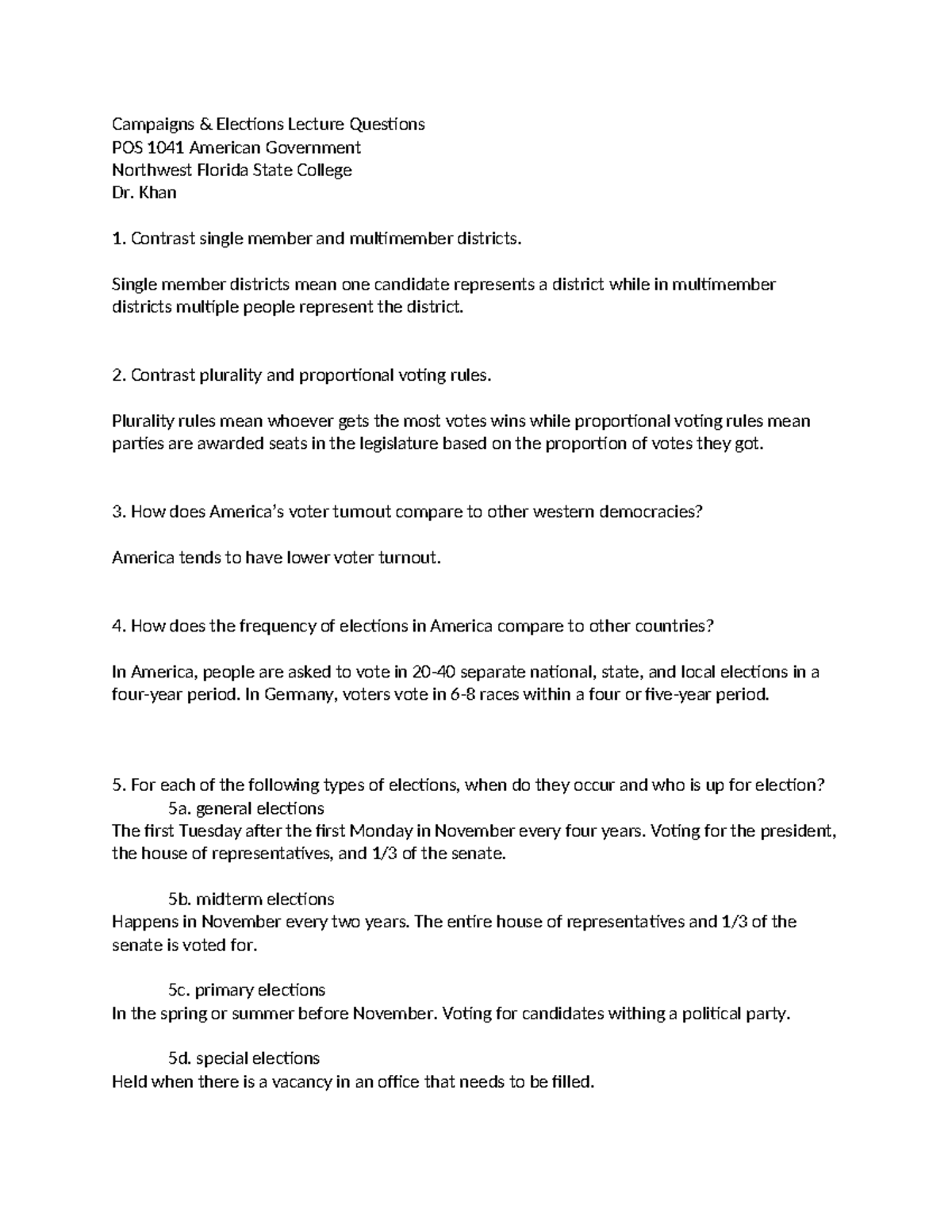 Campaigns & Elections Lecture Questions - Campaigns & Elections Lecture ...
