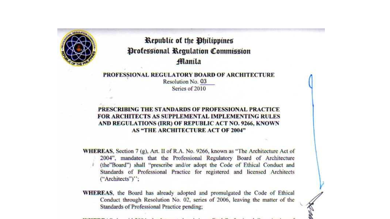 2010 SPP for PH Architects: Supplemental IRR of R.A. No. 9266 - Studocu