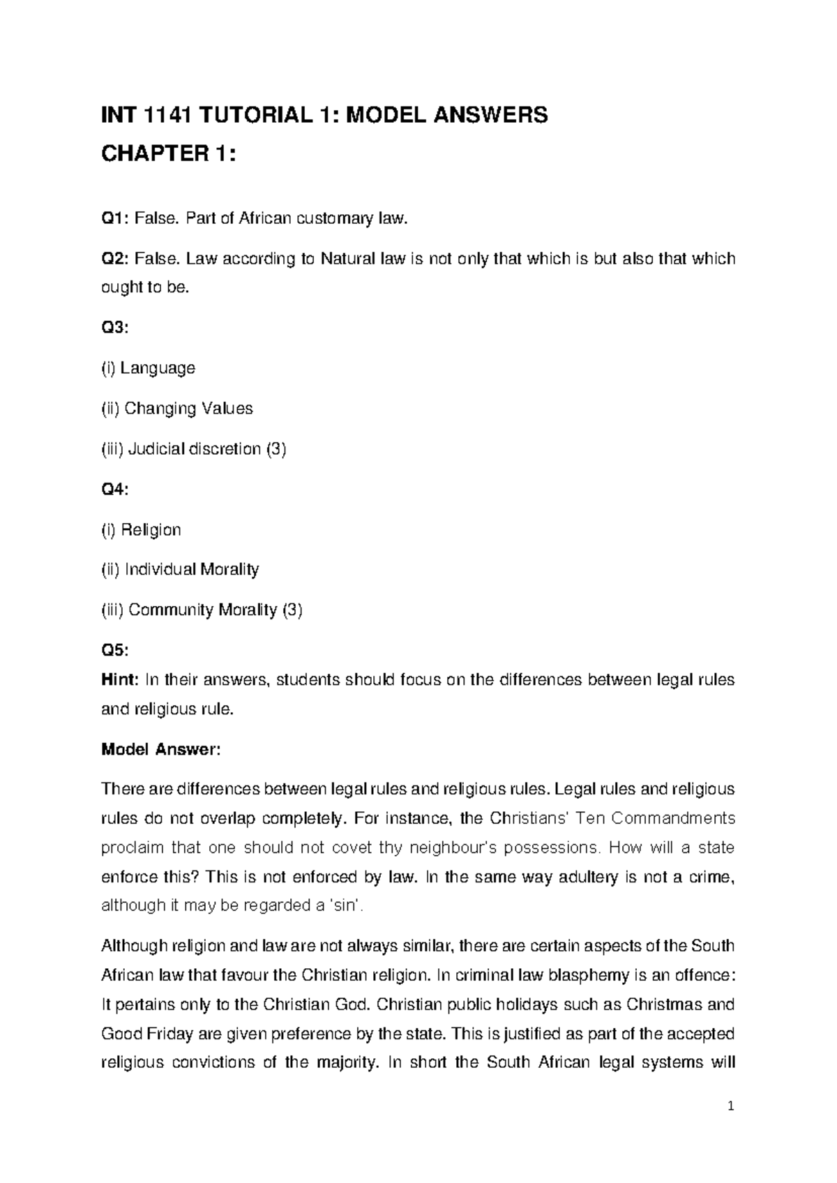 INT 1141 Tutorial 1 Model Answers for Chapter 1 (2023) - Studocu