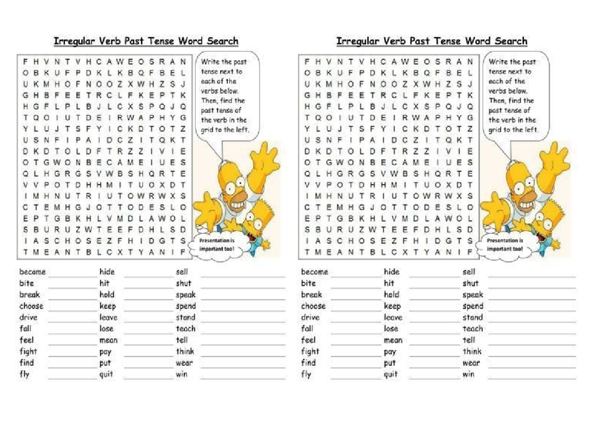 Irregular Verb Past Tense Word Search - FHVNTVHCAWEOSRAN - Studocu