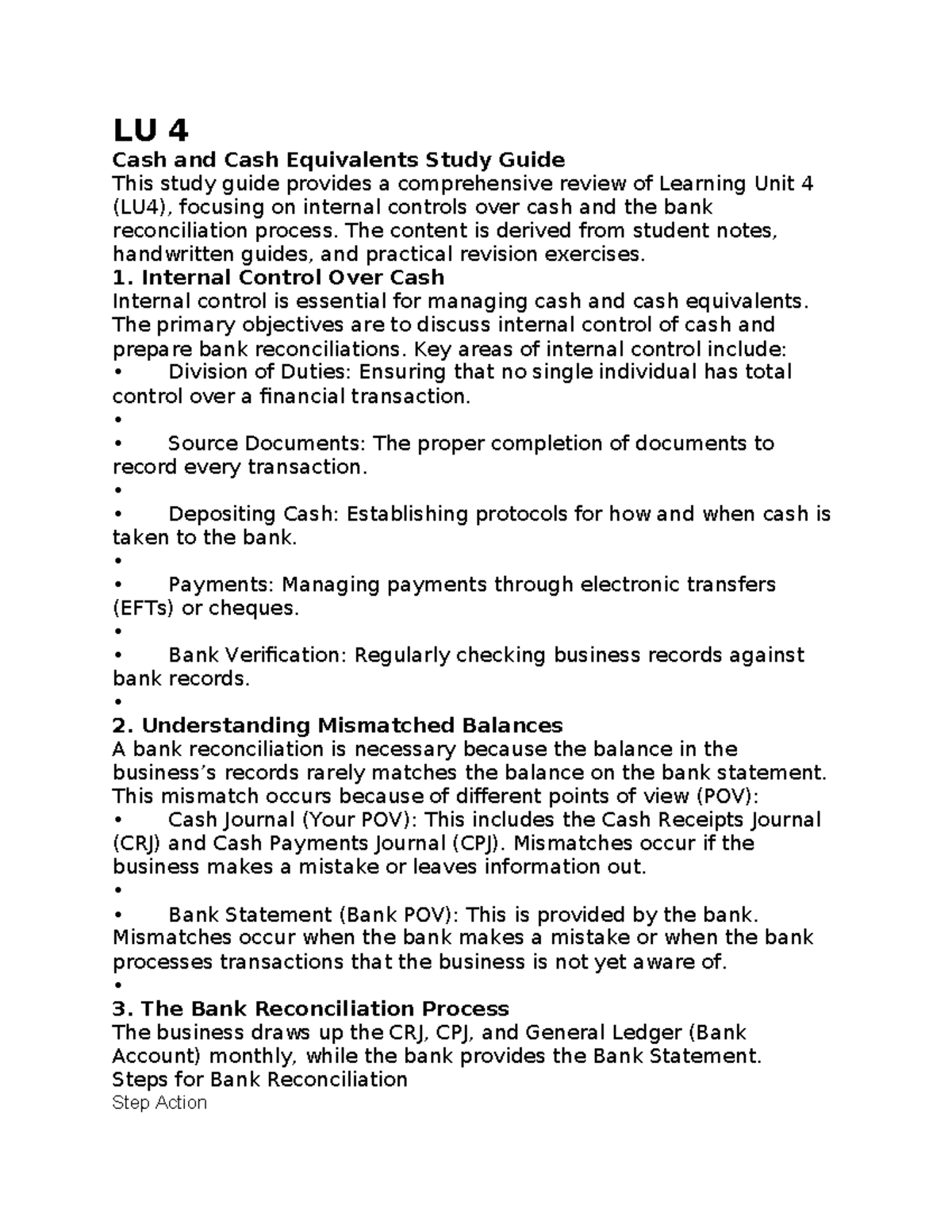 LU 4 Cash and Cash Equivalents Study Guide: Key Concepts & Questions ...