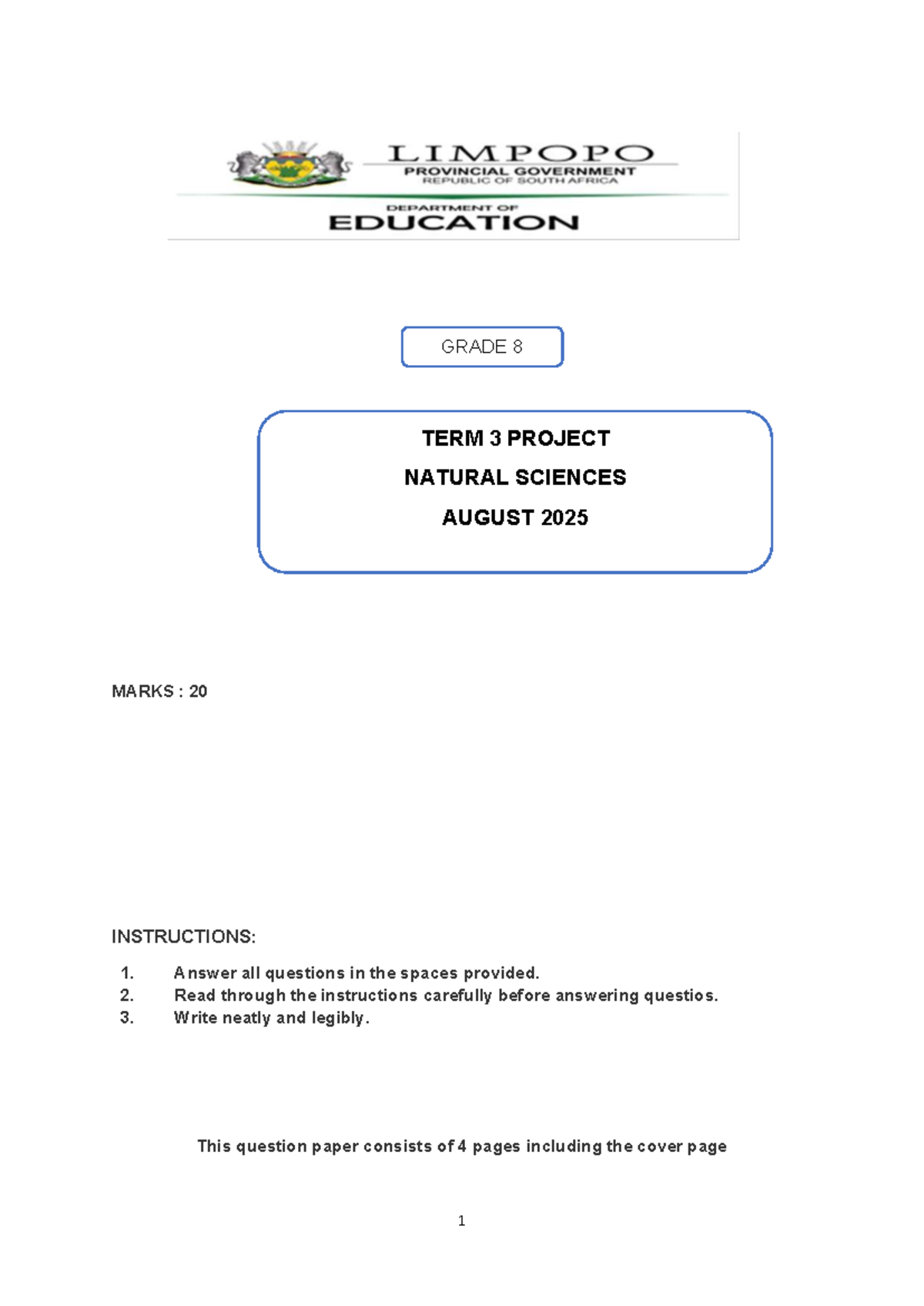 GRD 8 2025 NS Term 3 Project: Energy and Change Investigation - Studocu