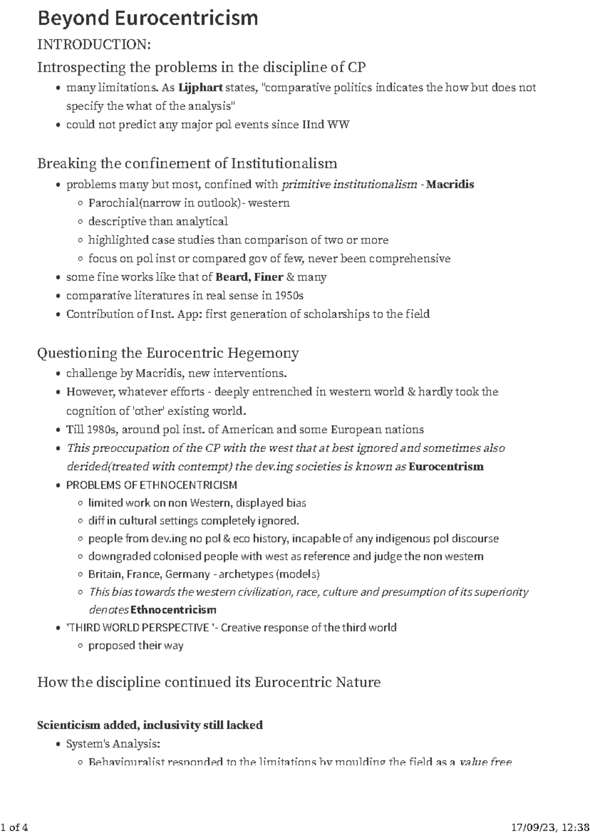 Macpa Unit 1: Beyond Eurocentrism in Comparative Politics - Studocu