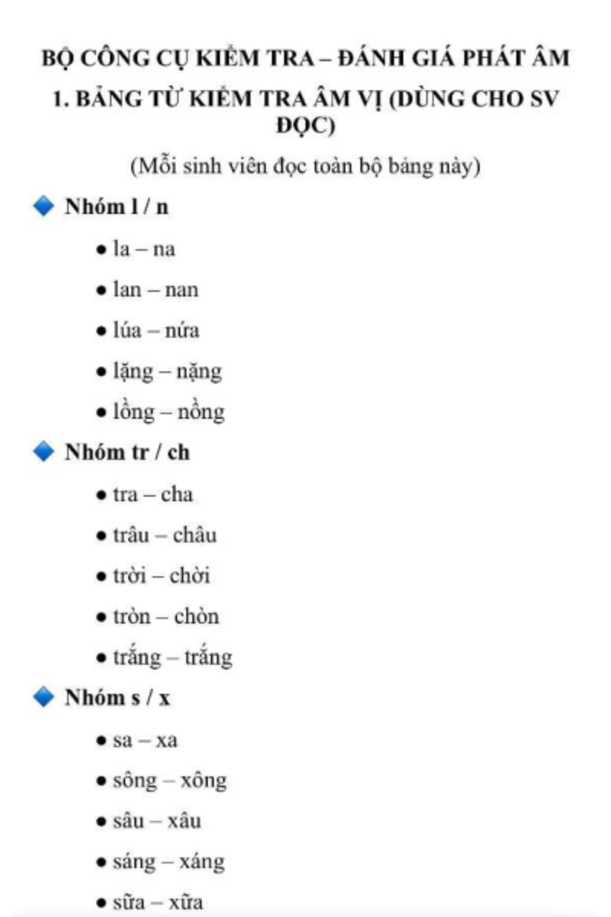 BẢNG KIỂM TRA ĐÁNH GIÁ PHÁT ÂM 1 - SVVS - Studocu
