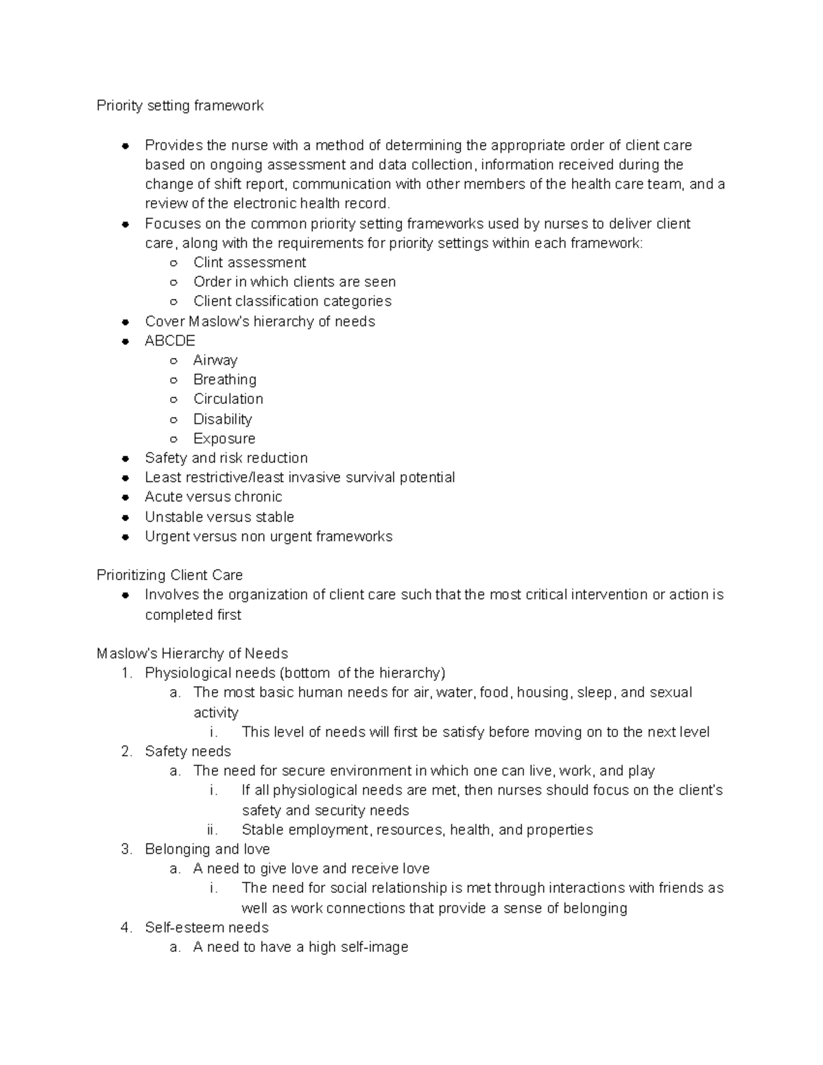 NUR 305: Priority Setting Framework in Nursing Care Processes - Studocu
