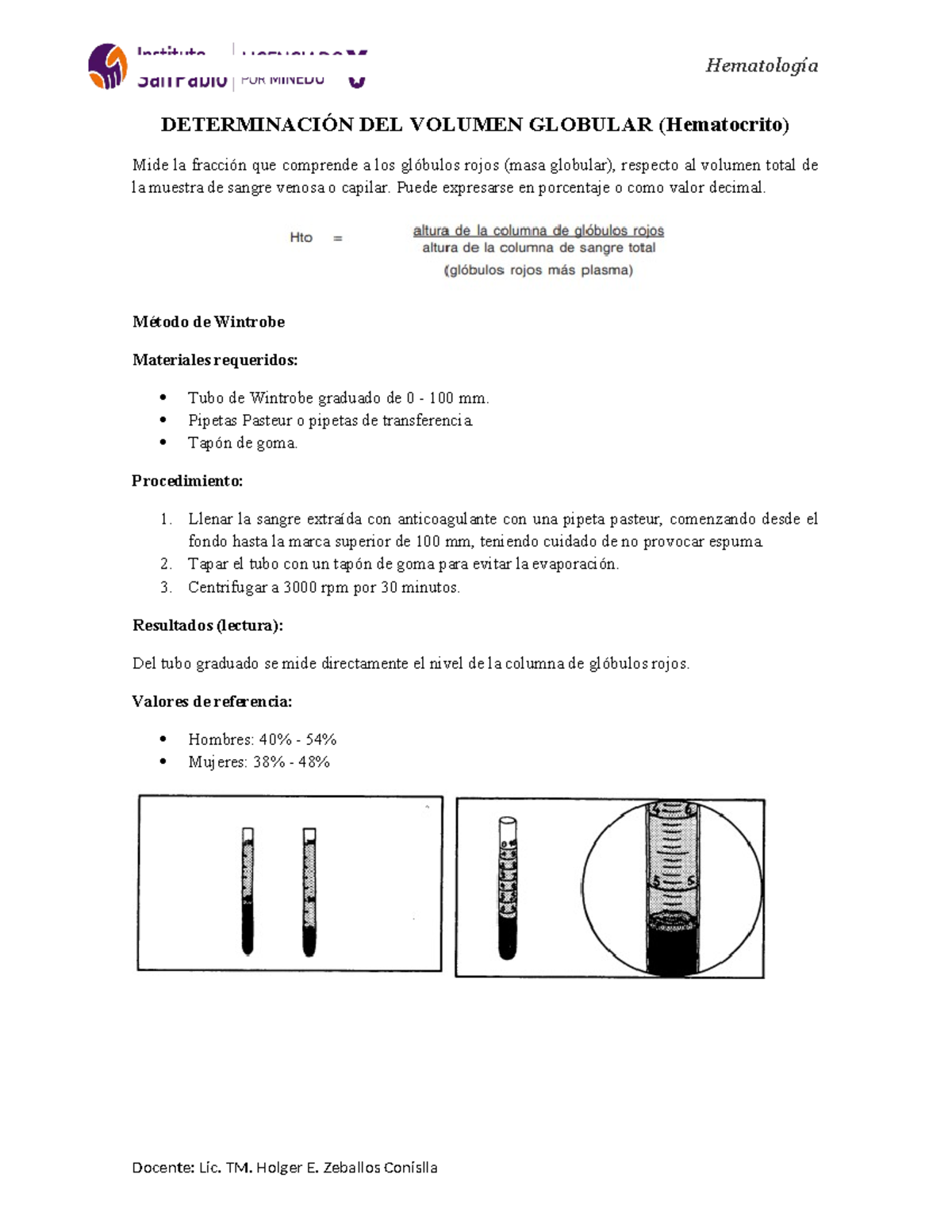 Práctica IV: Determinación del Volumen Globular (Hematocrito) - Studocu