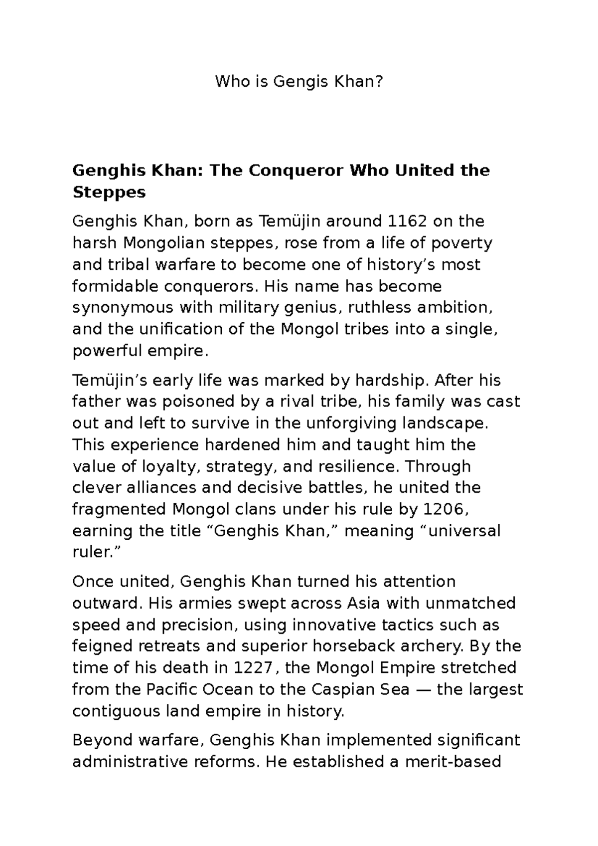 Genghis Khan: The Rise of the Great Mongol Conqueror - Studocu