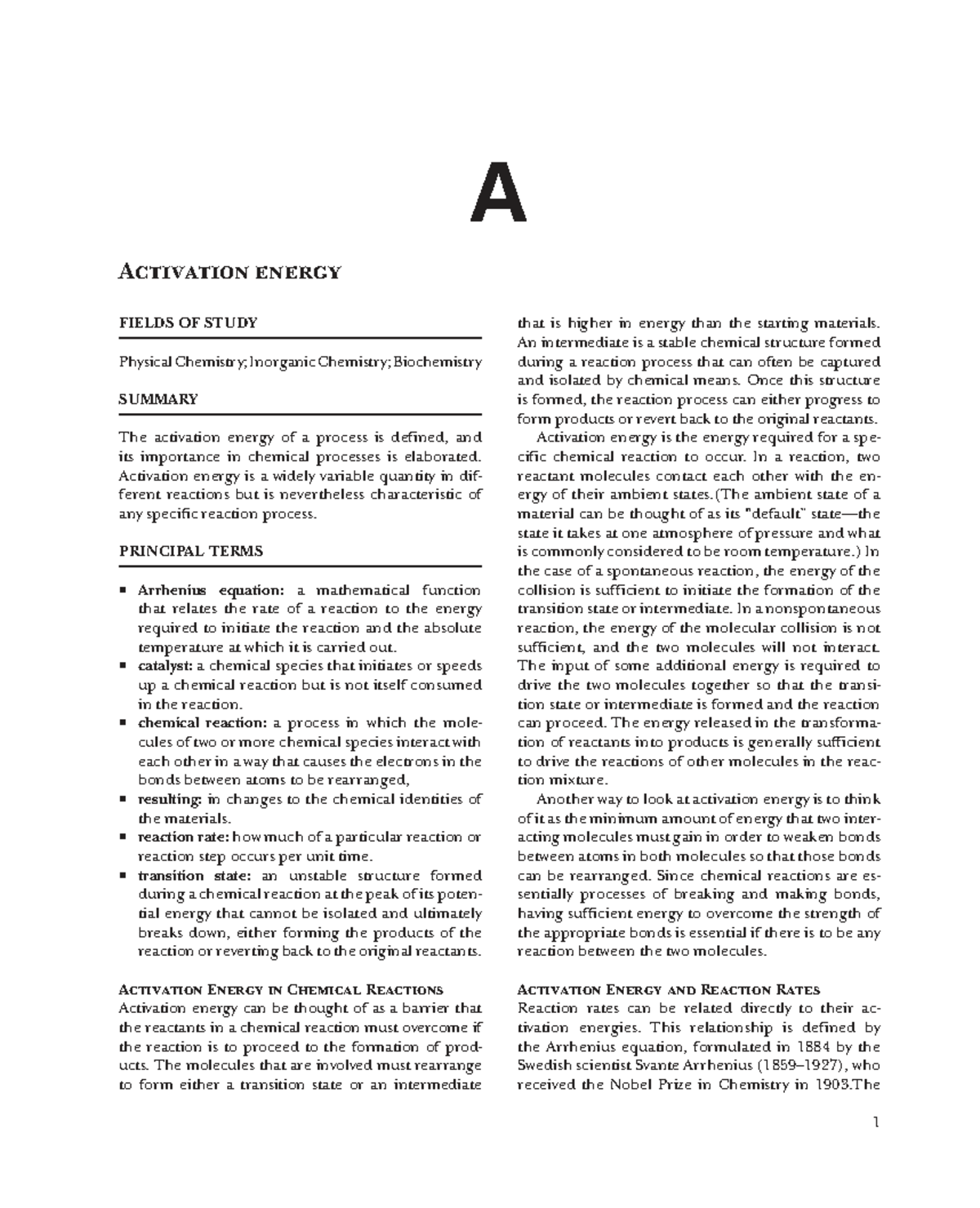 Bio 101: Activation Energies and the Arrhenius Equation Debrief - Studocu