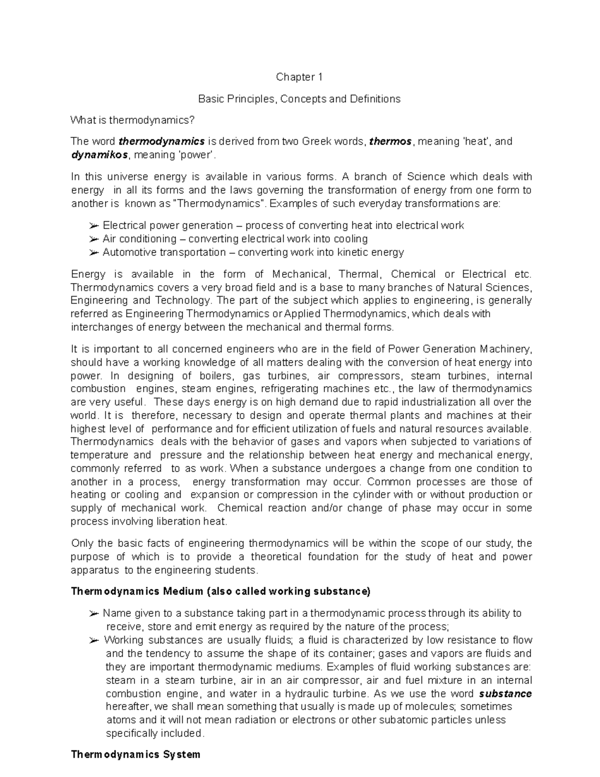 Thermodynamics 1 Chapter 1 - Chapter 1 Basic Principles, Concepts and Definitions What is - Studocu