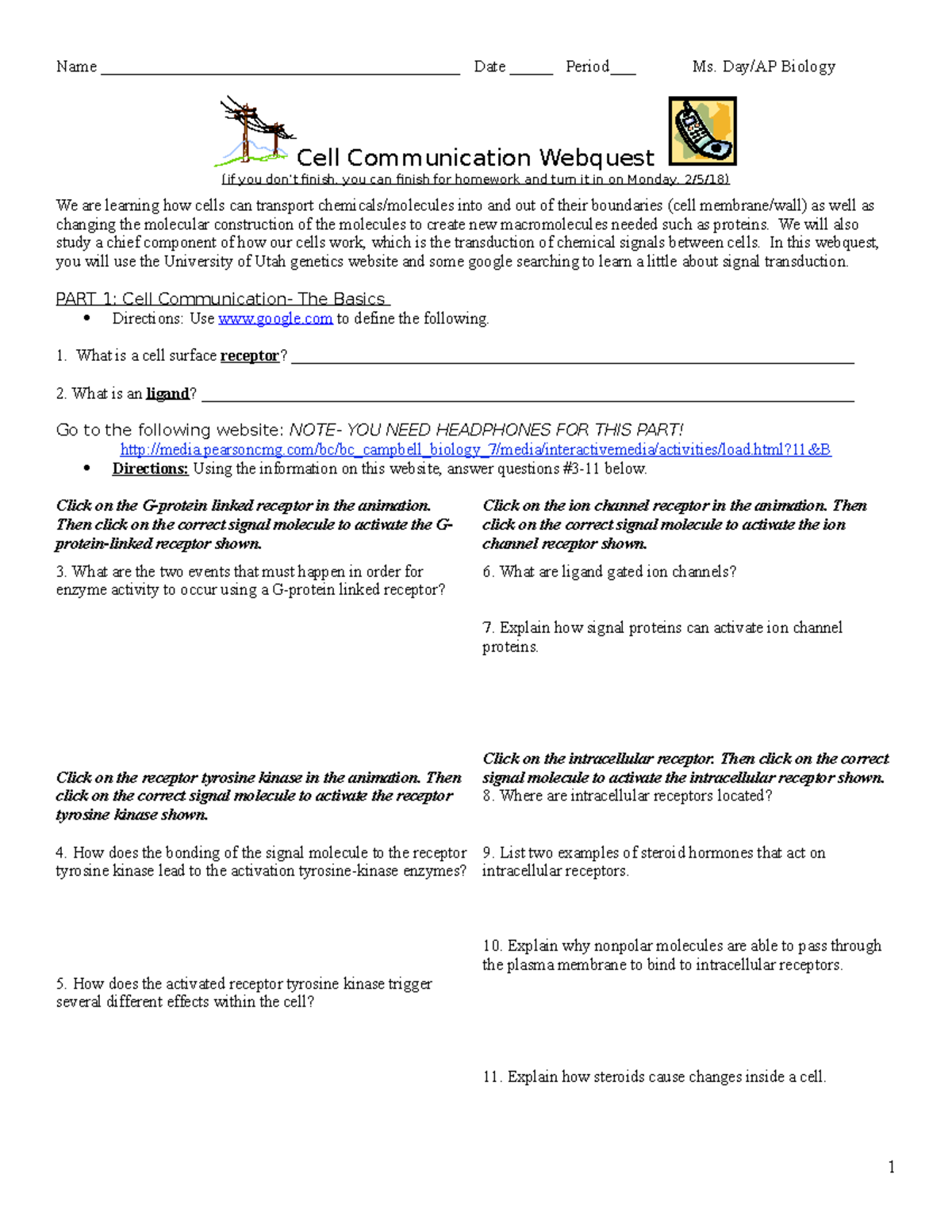 Cell communication webquest 2018 — Uncompleted - Name Date Ms. Biology ...