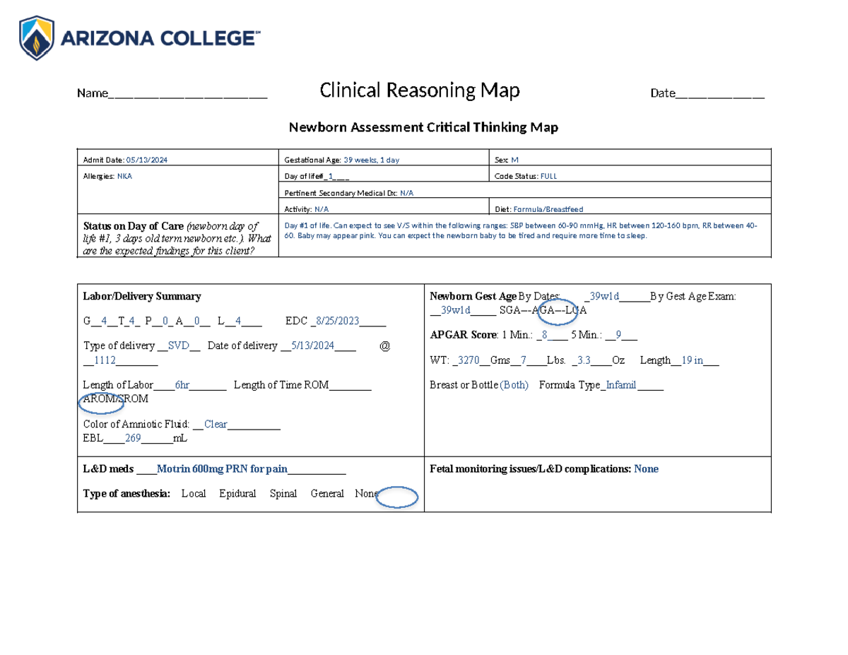 Criticial thinking map for maternal during clinical hours at the ...