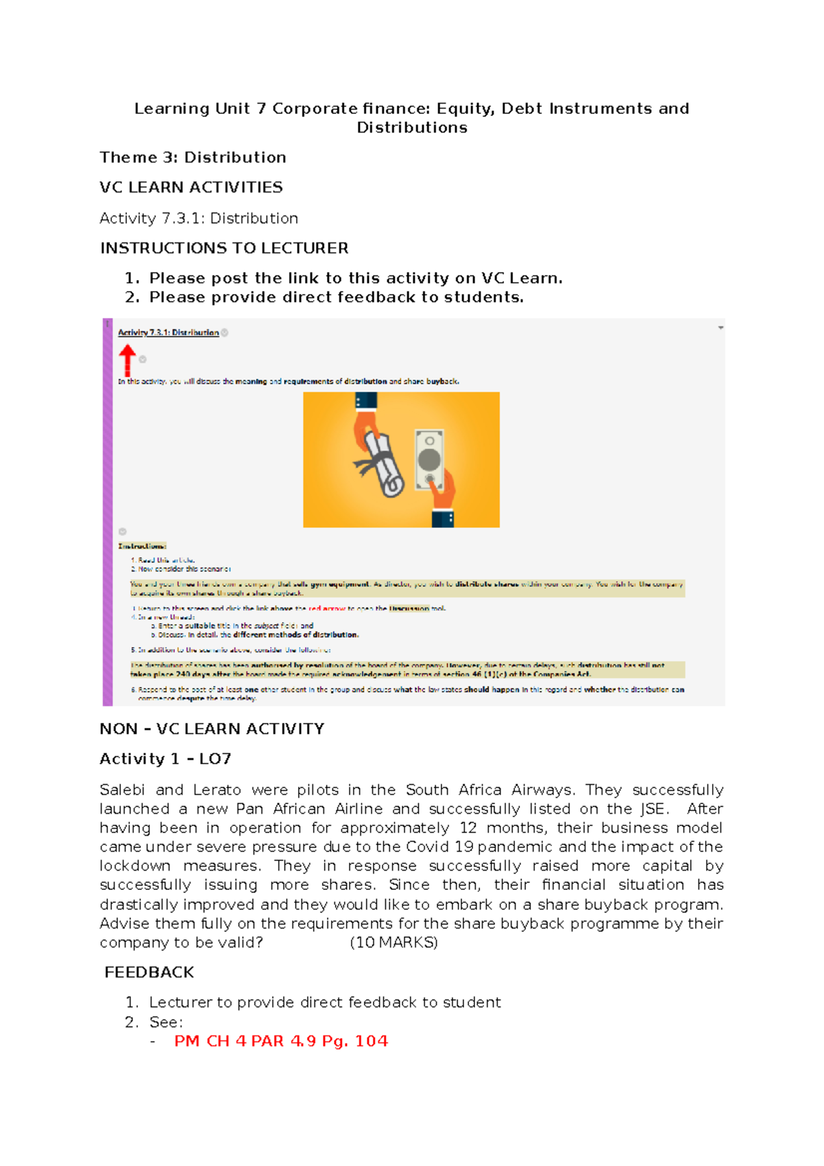 LU7 Theme 3 - LO7 - Activities - Learning Unit 7 Corporate finance ...