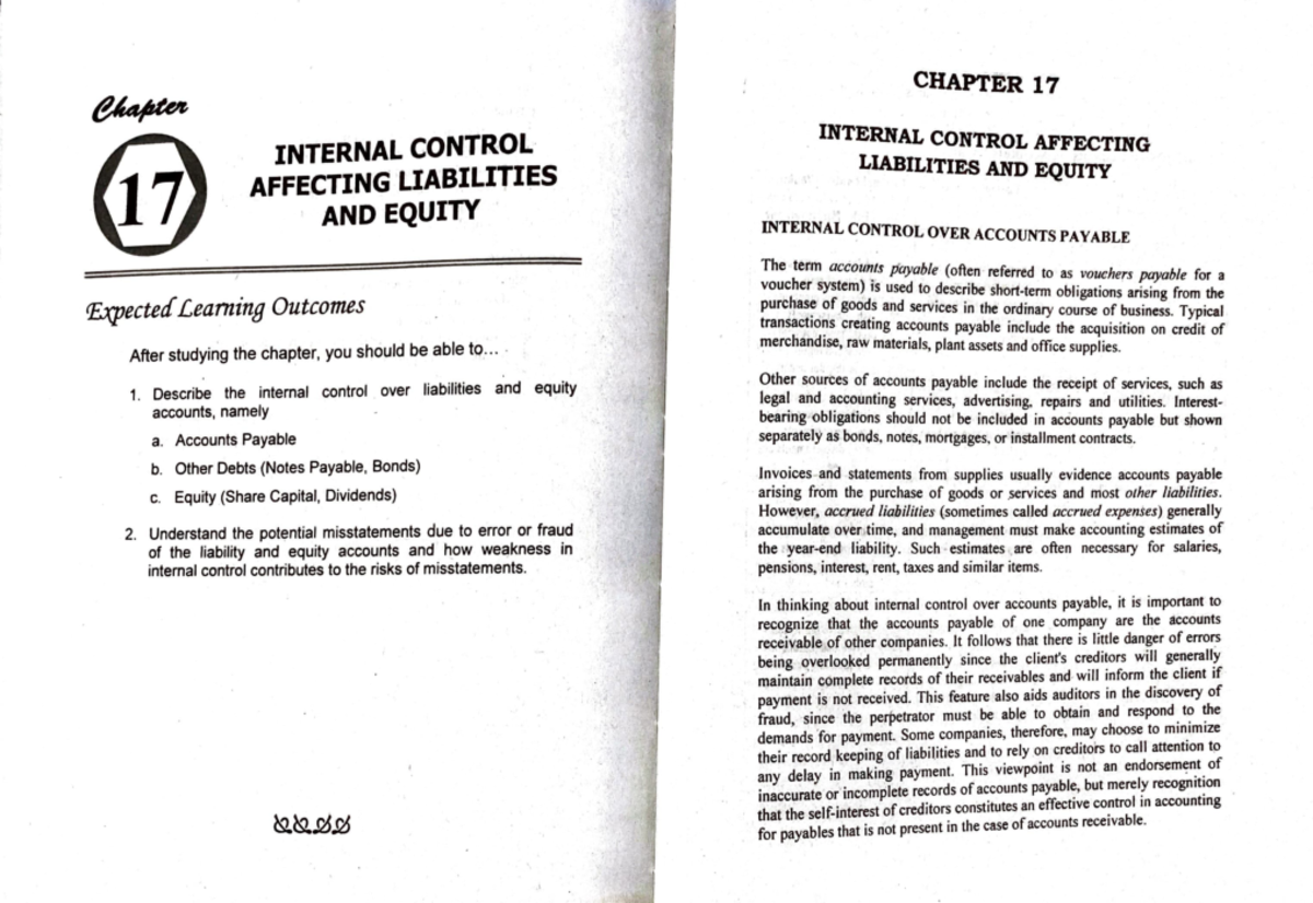 Chapter 17: Internal Control Over Liabilities and Equity (ACC 202) - Studocu