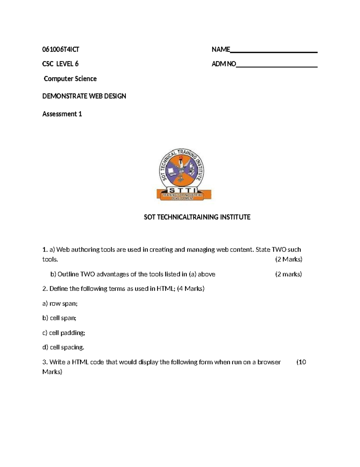 061006T4ICT NAME CSC LEVEL 6 CAT 1 Web Design Assignment - Studocu