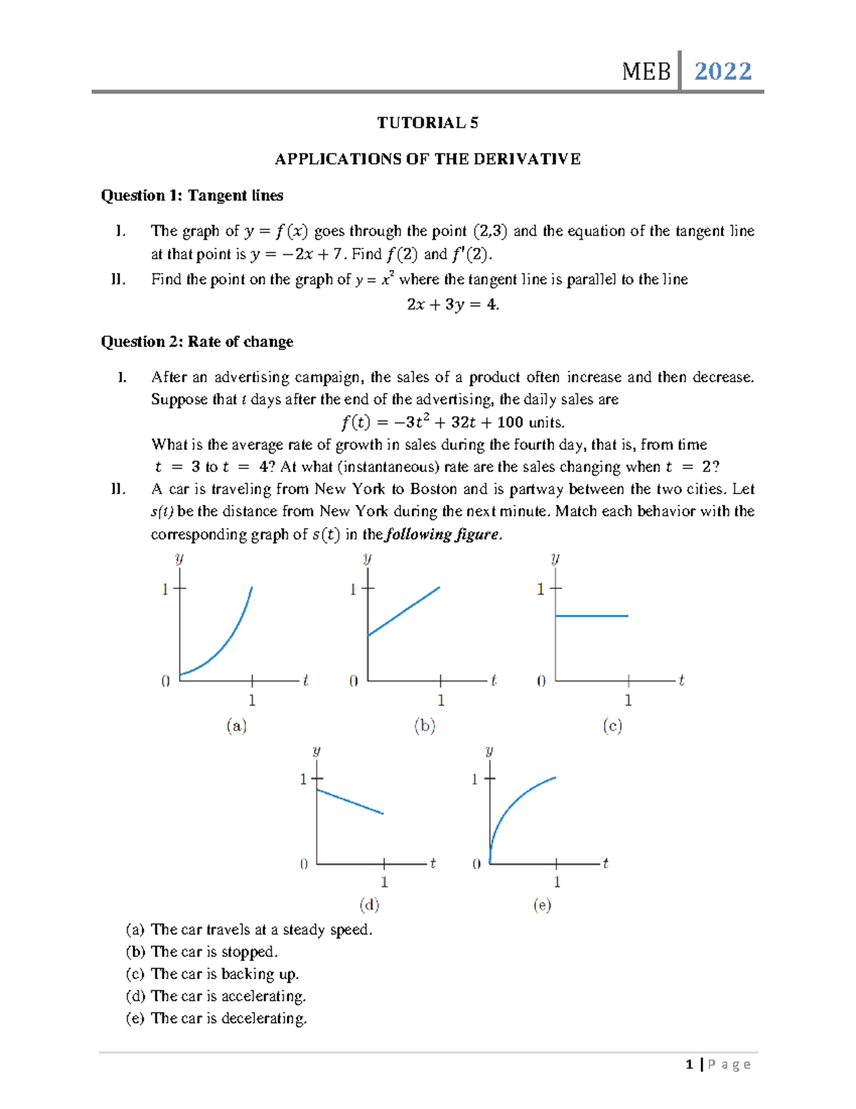MEB 2022 TUT 5 - Tut exercises - MEB 2022 1 | P a g e TUTORIAL 5 ...
