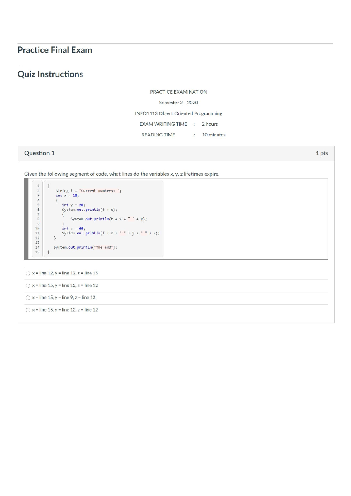 Final Practice Exam - INFO1113 - Studocu