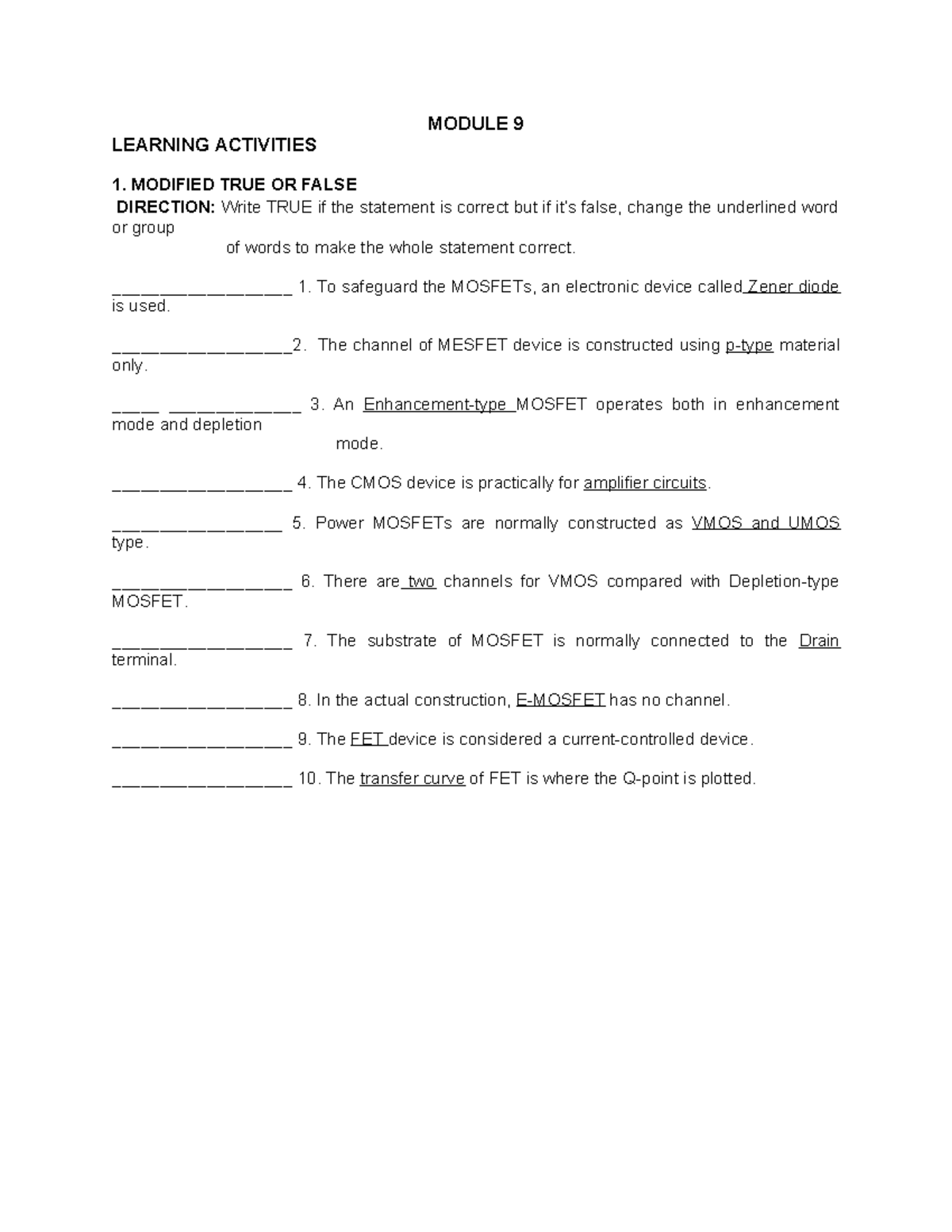 Module 9 Learning Activities: True/False & Schematic Symbols - Studocu