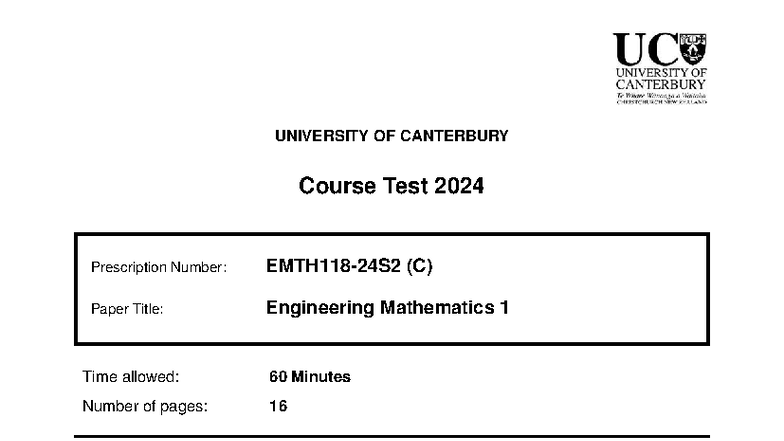 EMTH118 24S2 Final Test: Engineering Mathematics 1 - Studocu
