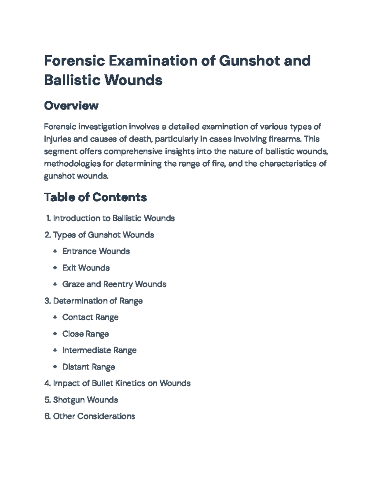 Forensic Examination of Gunshot and Ballistic Wounds Overview ...