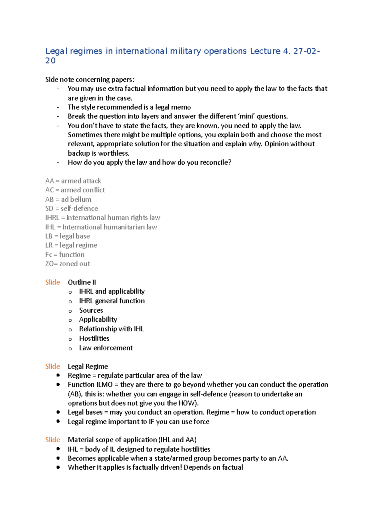 Lecture 4 ILMO - college notes - Legal regimes in international ...
