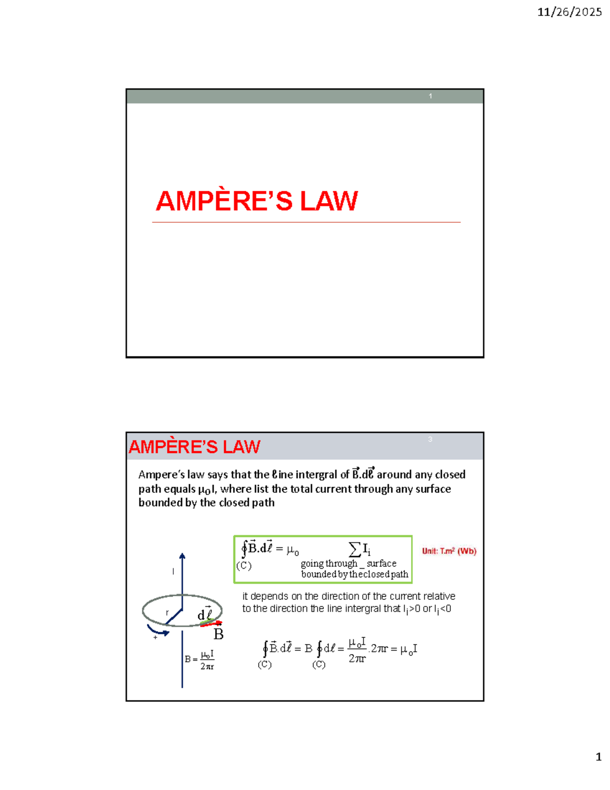 Ampère's Law and Magnetic Fields - PH1003 General Physics 1 - Studocu