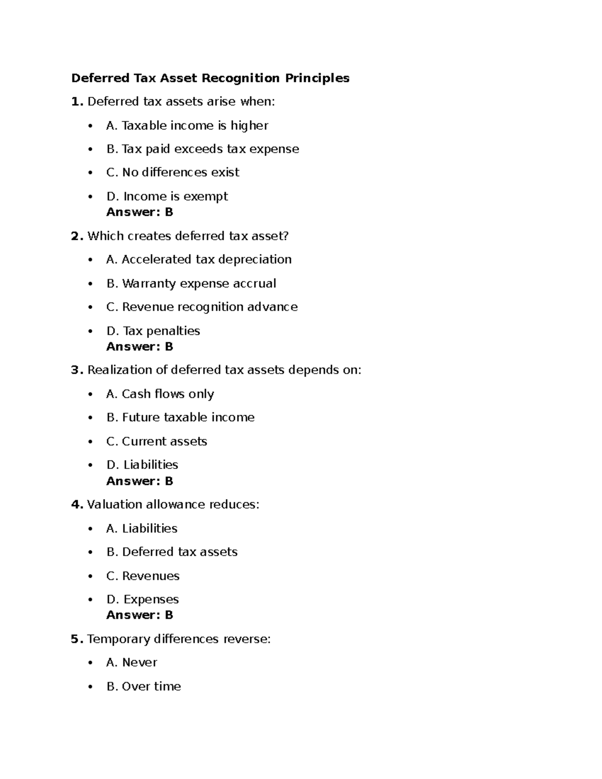 Deferred Tax Asset Recognition Principles: Key Concepts & Q&A - Studocu