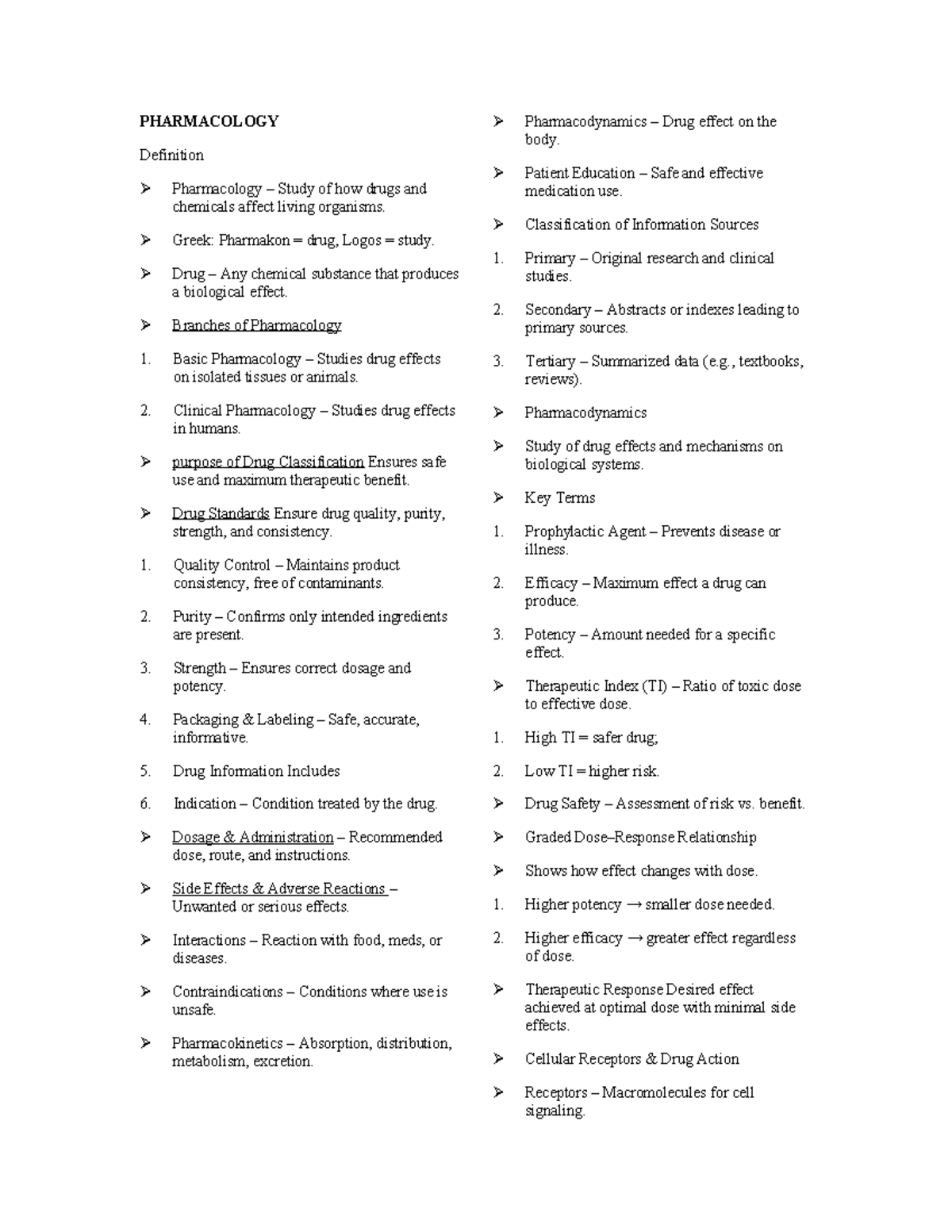 PHARMACOLOGY 101: Key Concepts and Patient Education Notes - Studocu