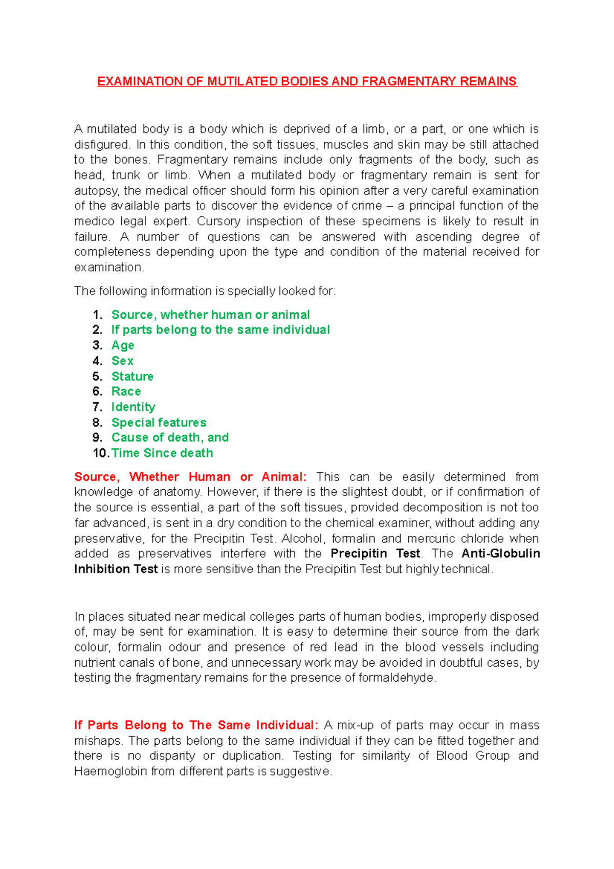 Examination of Mutilated Bodies and Fragmentary Remains - Forensic ...