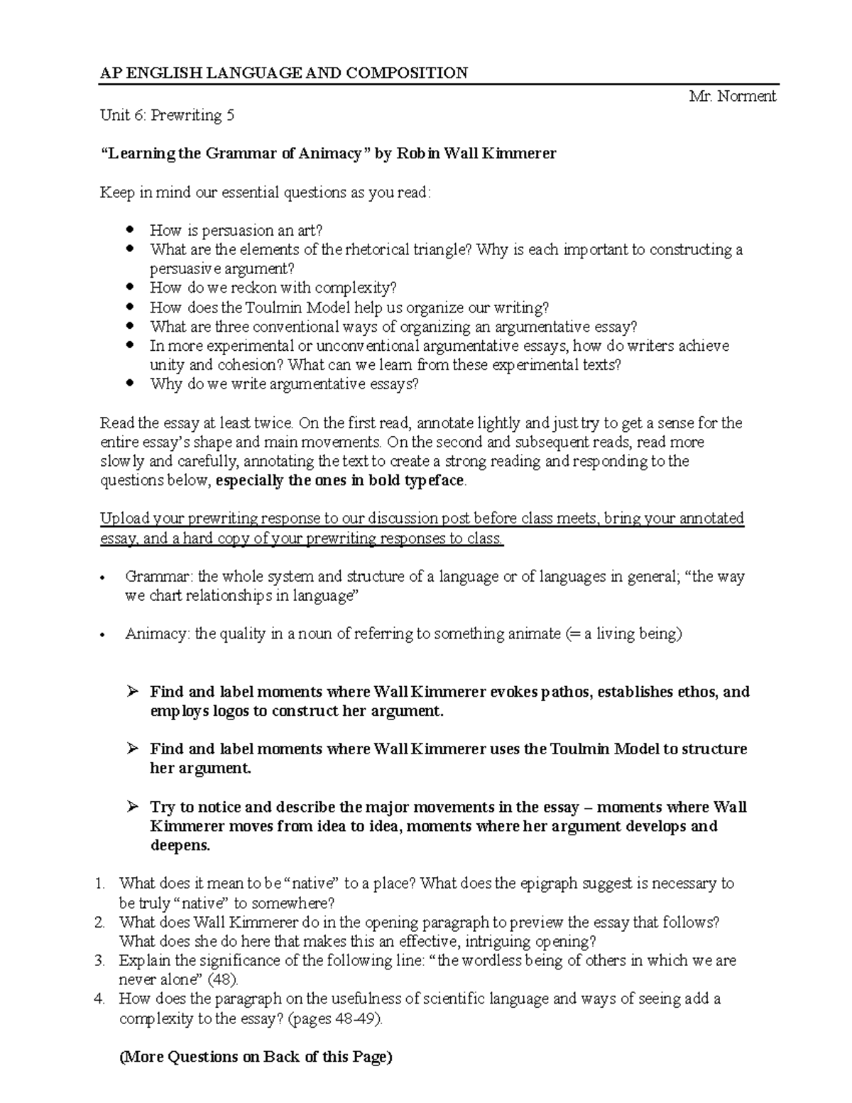 Unit6Prewriting 5 - helpful prewriting - AP ENGLISH LANGUAGE AND ...