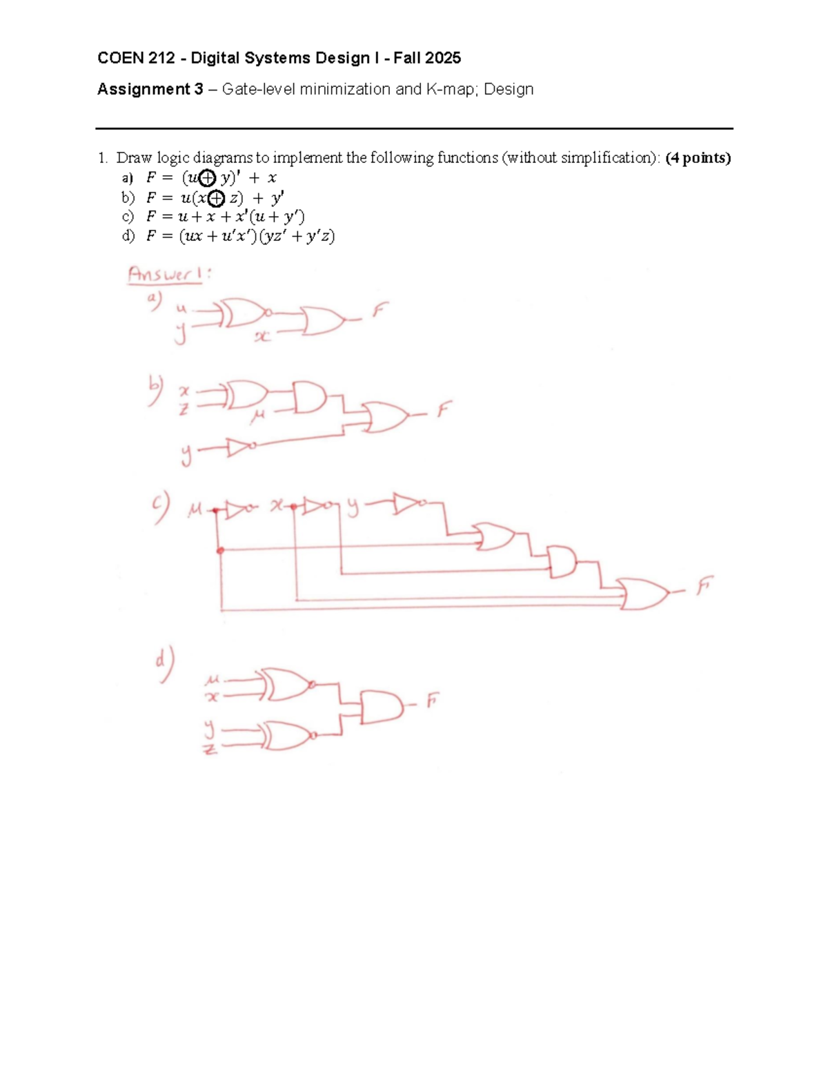 COEN 212 Digital Systems Design I Fall 2025 Assignment 3 Solutions ...