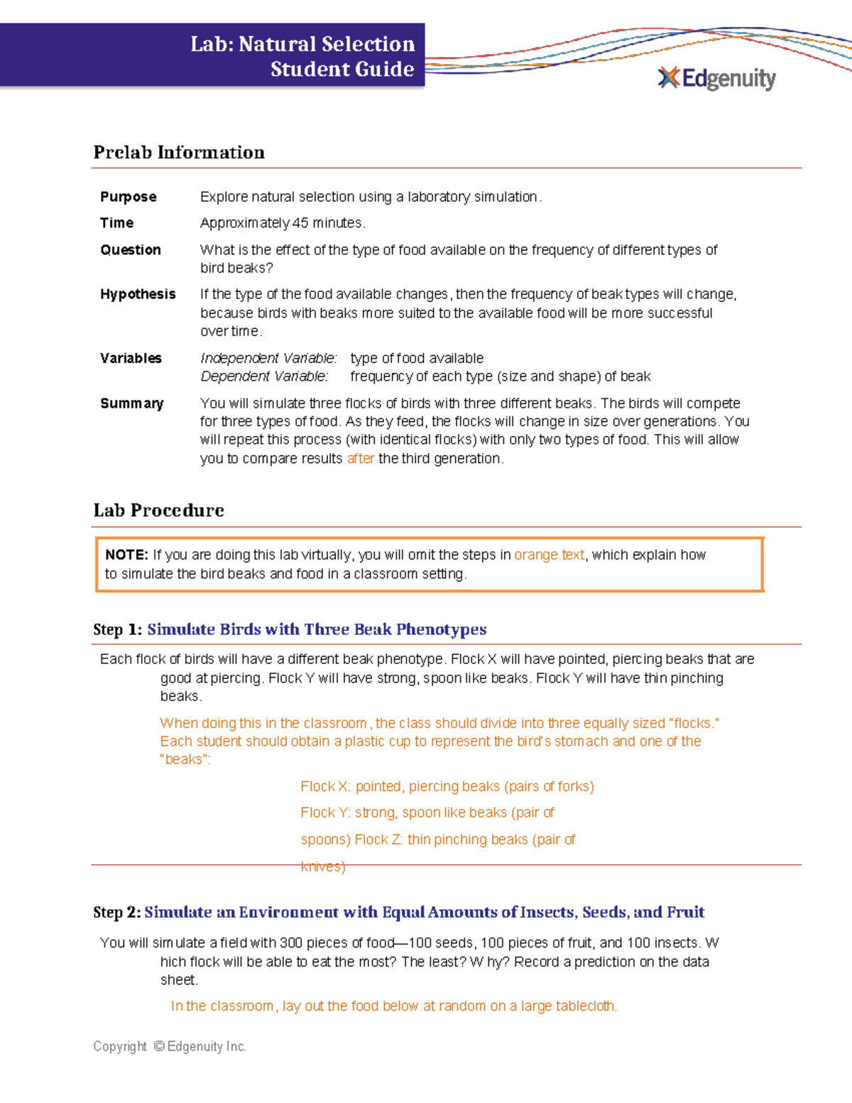 3209-08 Natural Selection Lab: Student Guide & Procedure - Studocu