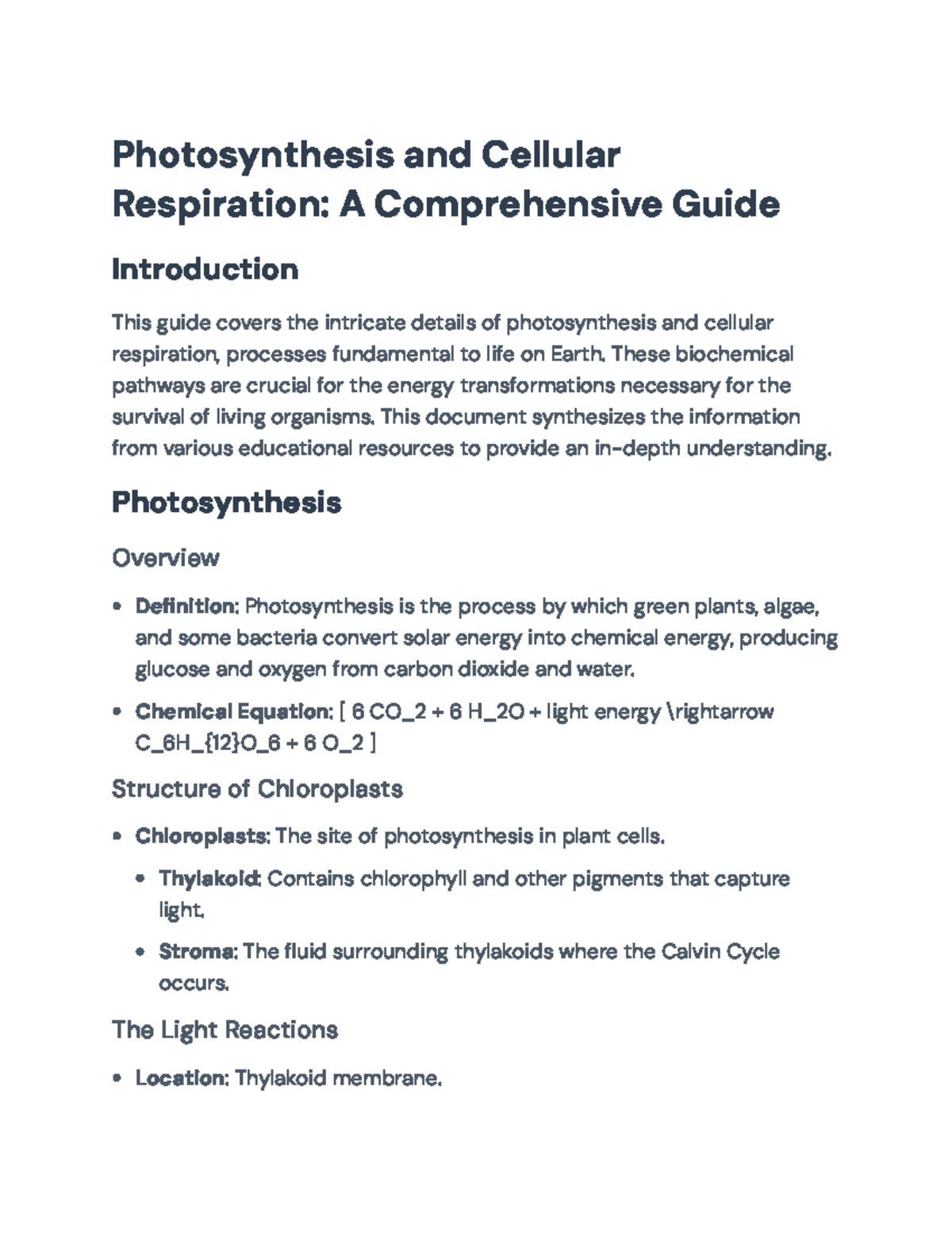 Photosynthesis and Cellular Respiration: A Comprehensive Study Guide - Photosynthesis and ...