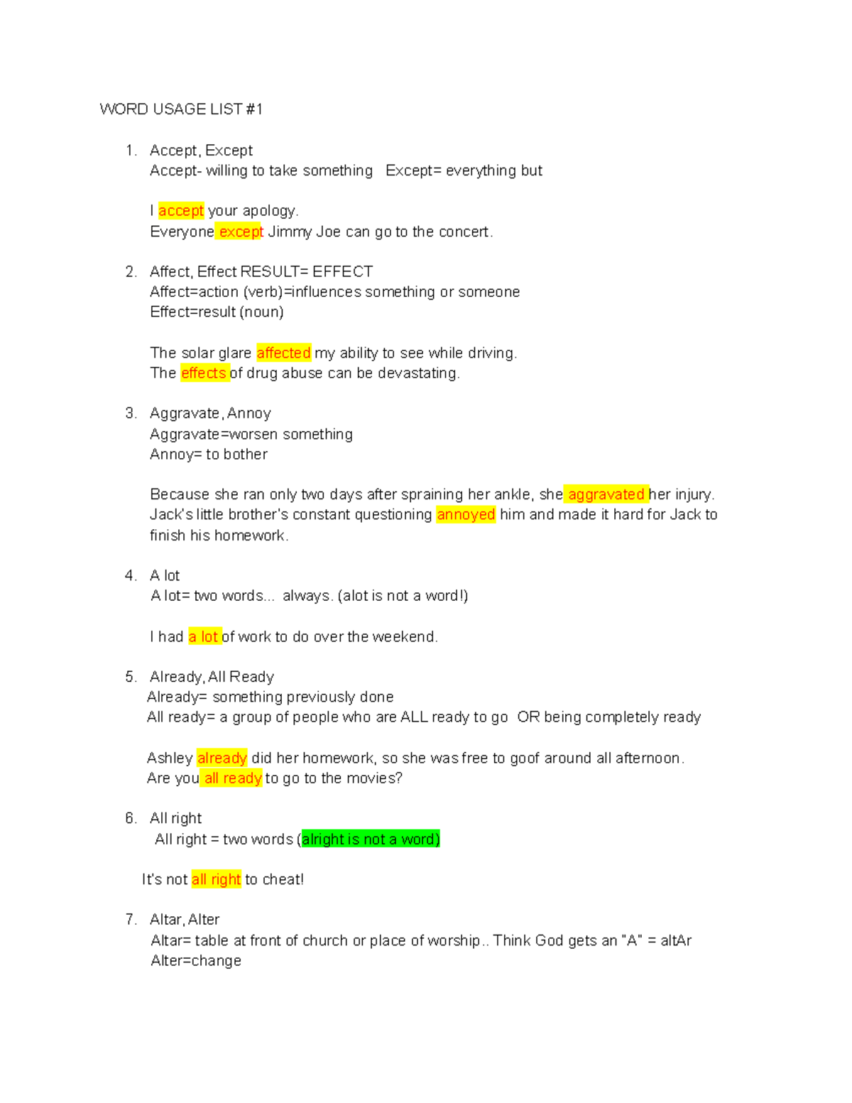 Word Usage Lists: Common Confusions and Clarifications - Studocu